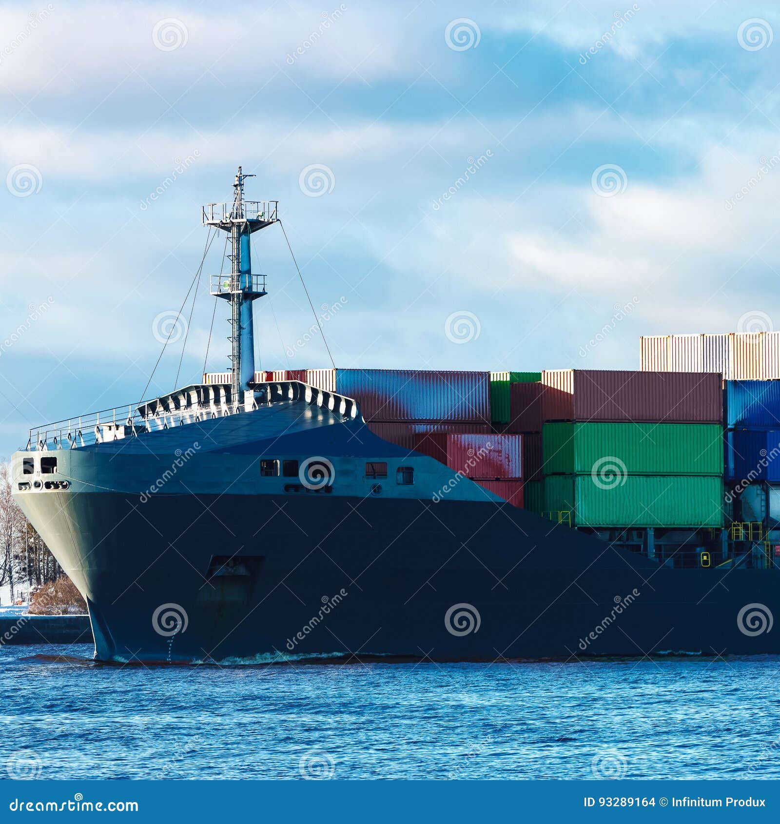 Grey container ship stock photo. Image of transport, green - 93289164