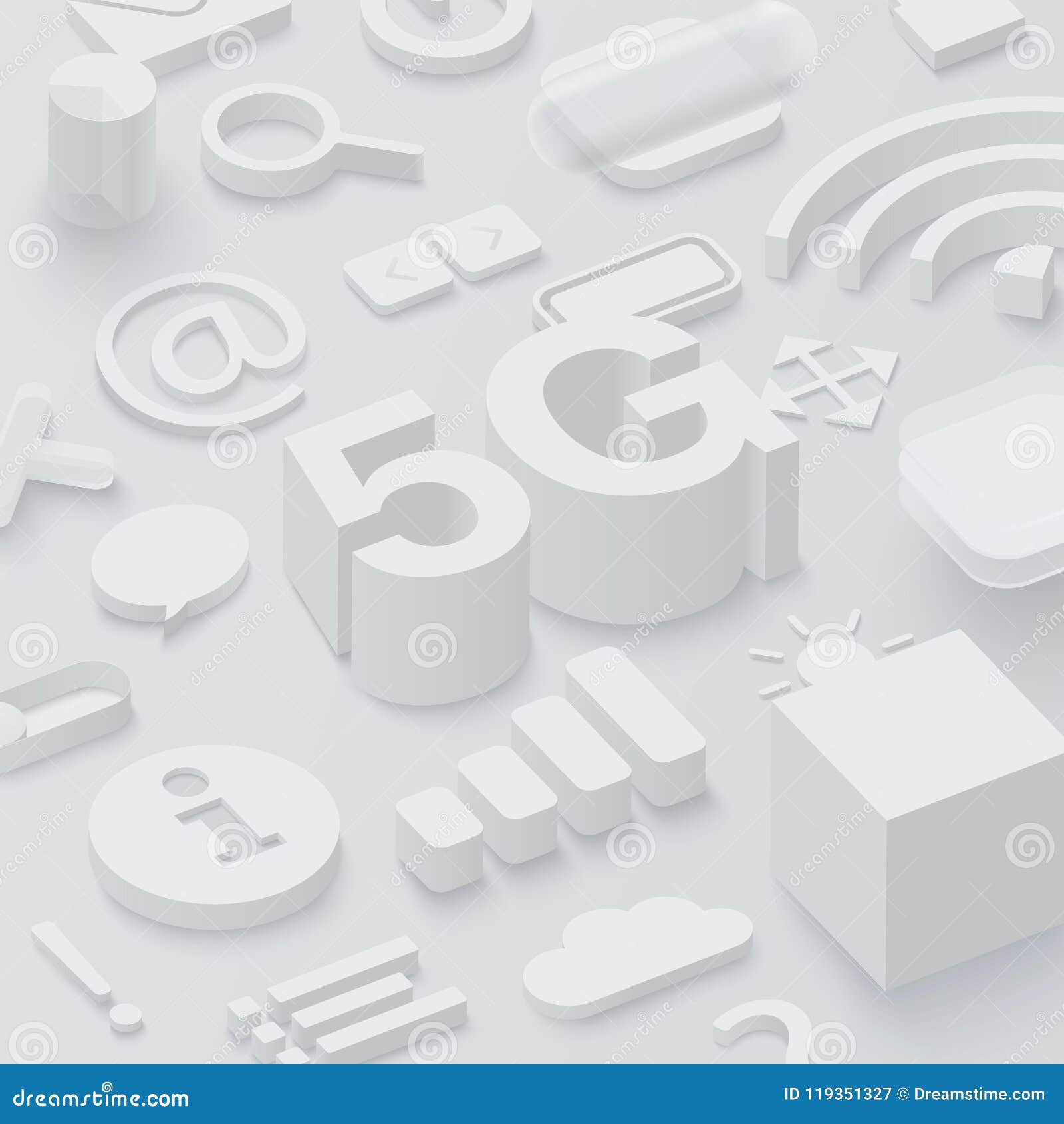 Grey 3d 5G Background with Web Symbols. Stock Vector - Illustration of ...