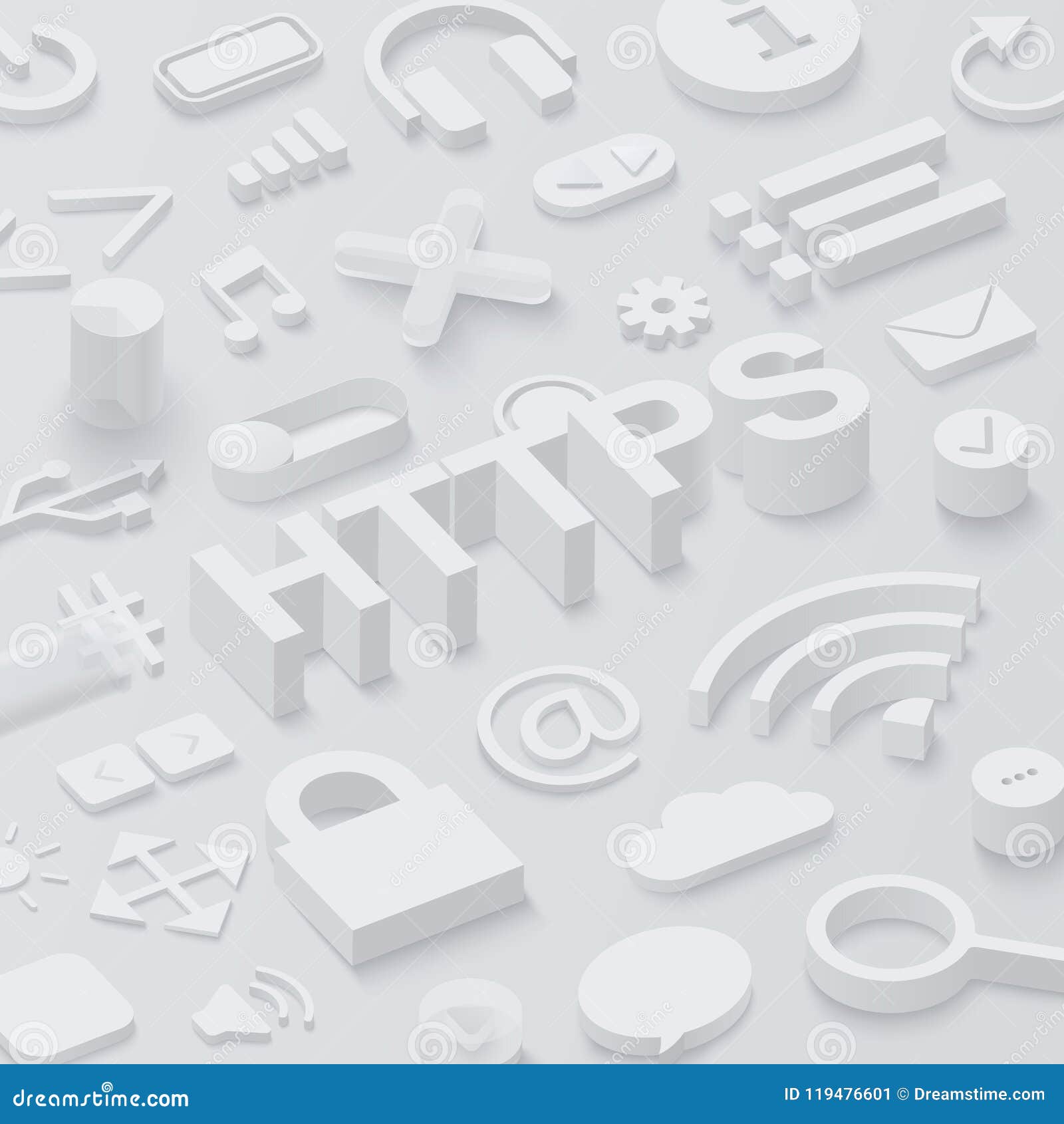Grey 3d Htpps Background with Web Symbols. Stock Vector - Illustration ...