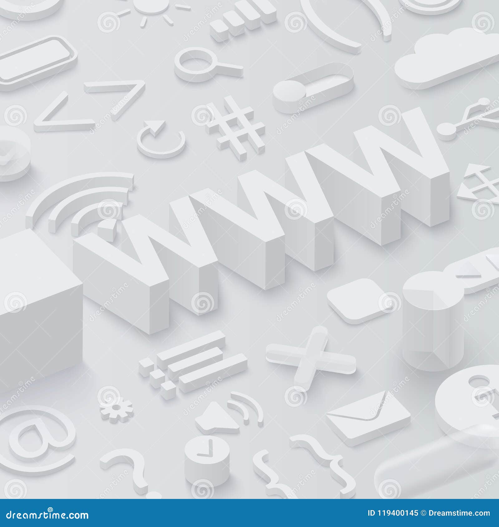 Grey 3d Www Background with Web Symbols. Stock Vector - Illustration of ...