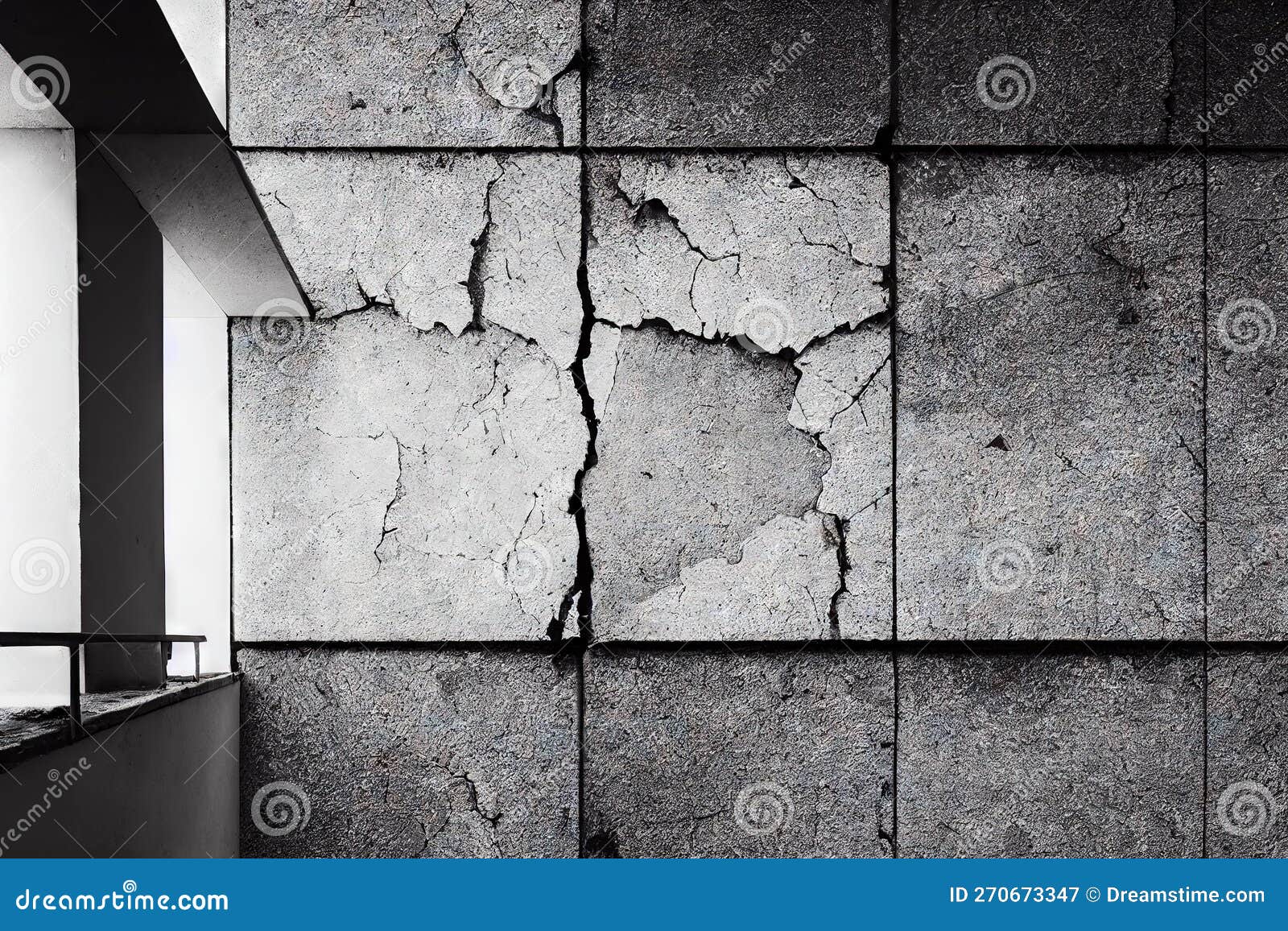 Grey Damage Wall Made from Rectangle Blocks with Old Cracked from Age ...