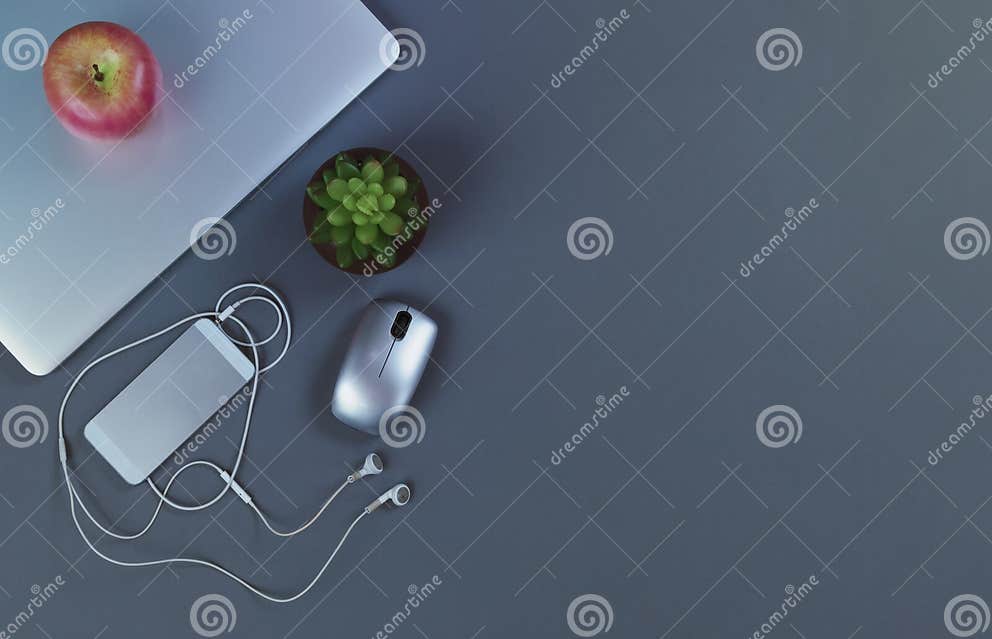 Grey Desktop with Mobile Devices in Flat Lay Format for Telework or ...