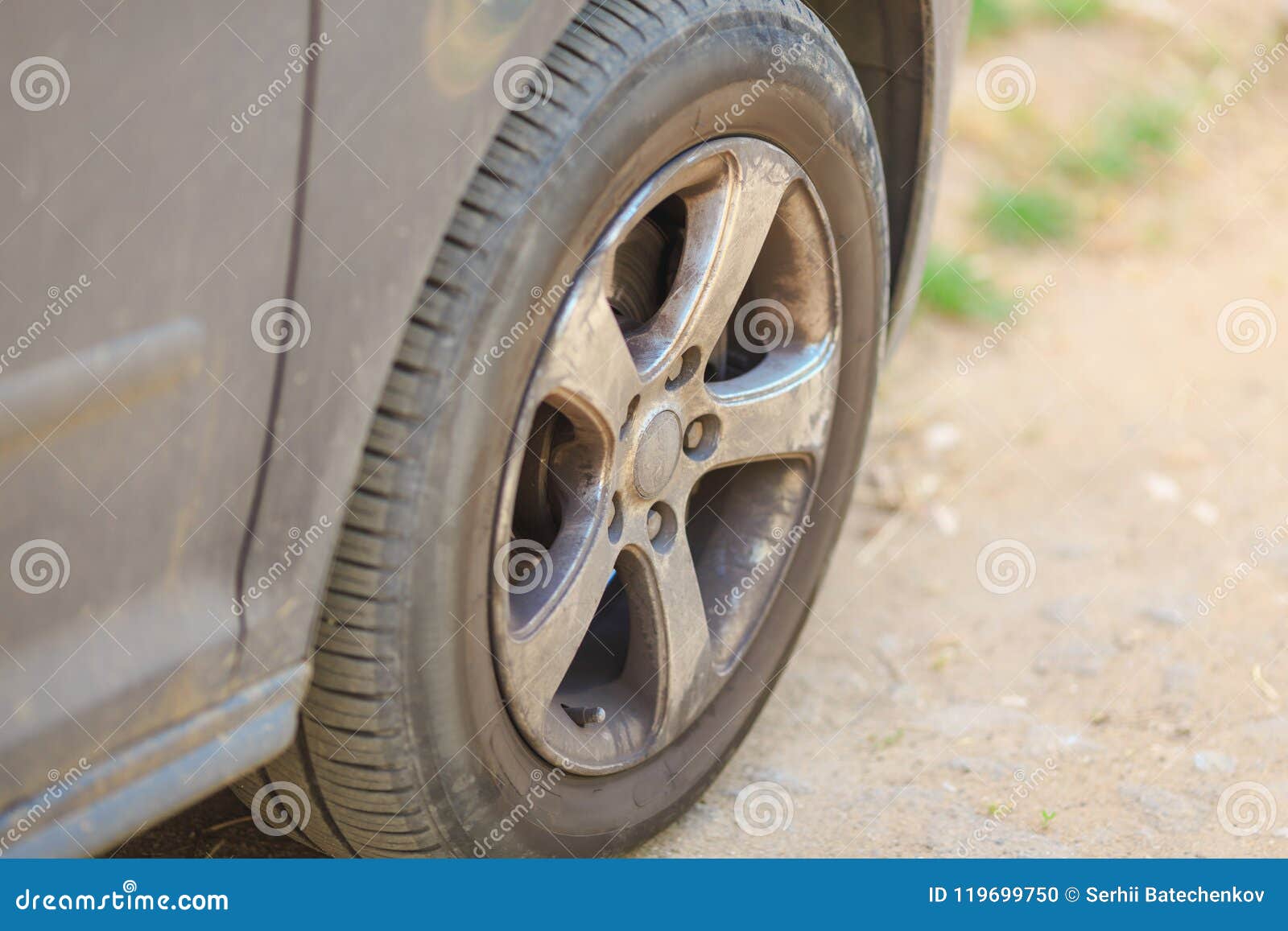 Grey Dirty Car Wheel Close-up Stock Photo - Image of race, luxury ...
