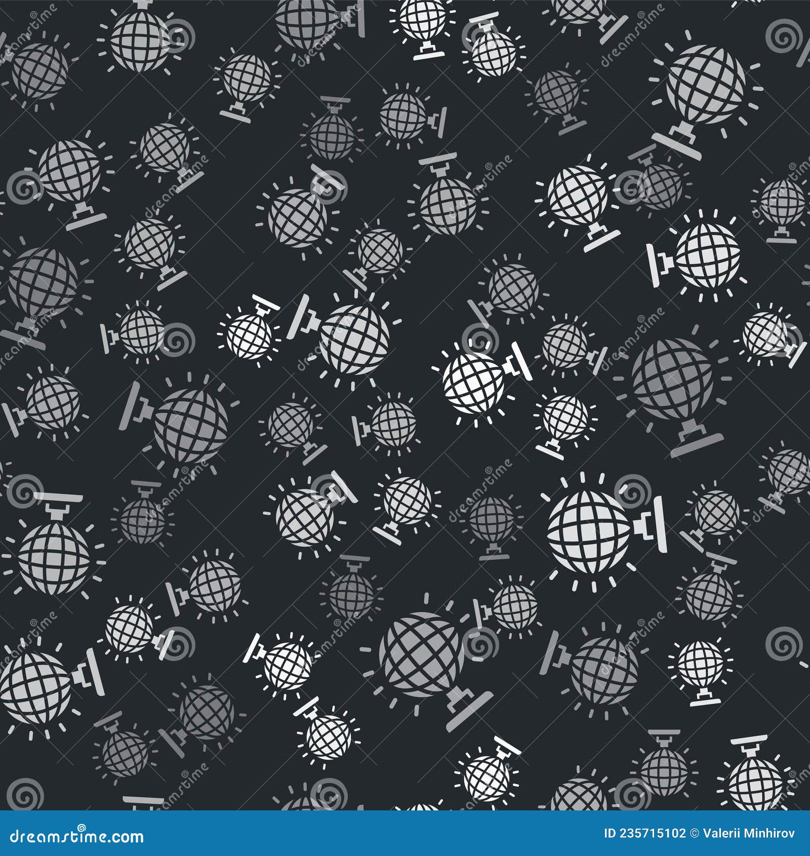 Grey Disco Ball Icon Isolated Seamless Pattern on Black Background ...