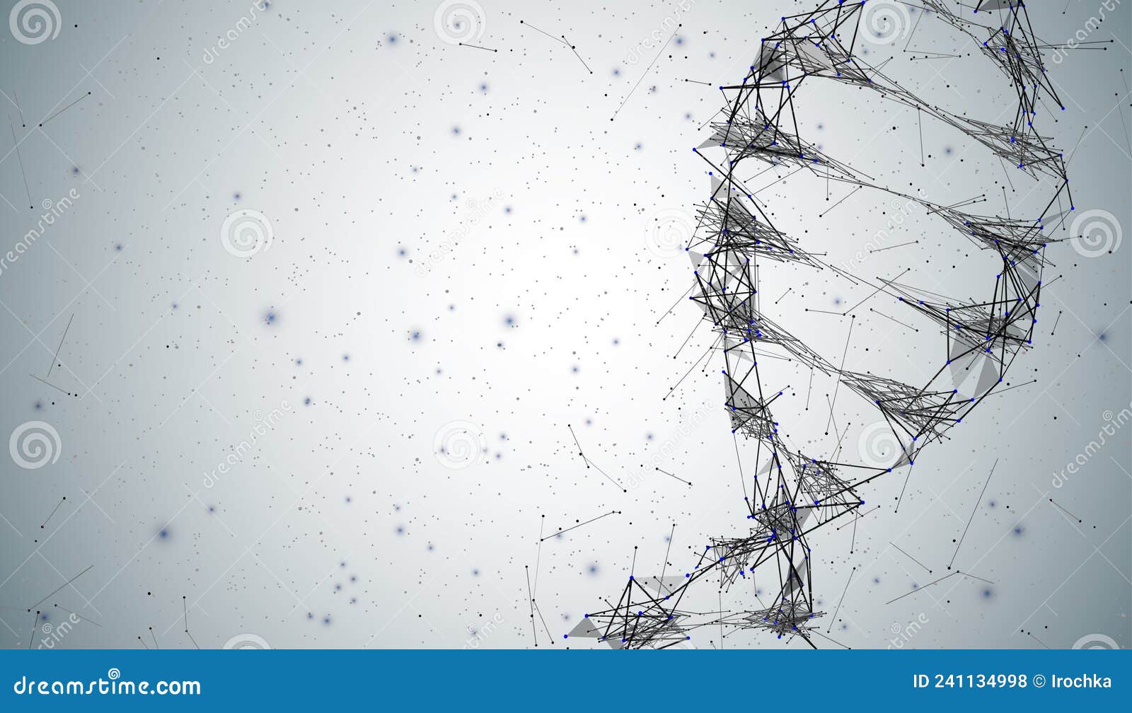 Grey DNA With Polygon Line On Black Abstract Background. Connection ...