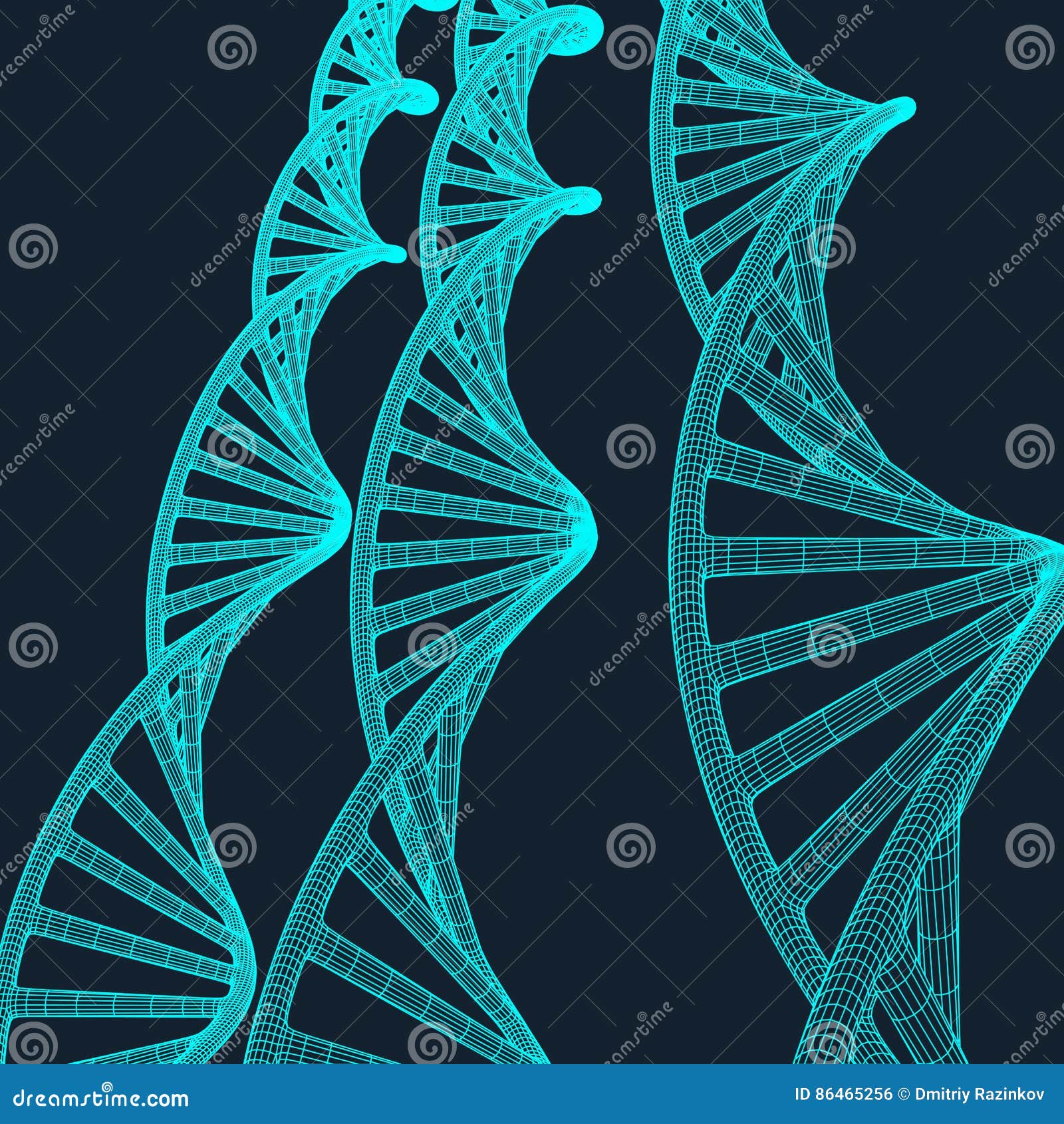 Grey DNA with Polygon Line on Blue Background. Polygonal Space Low Poly ...