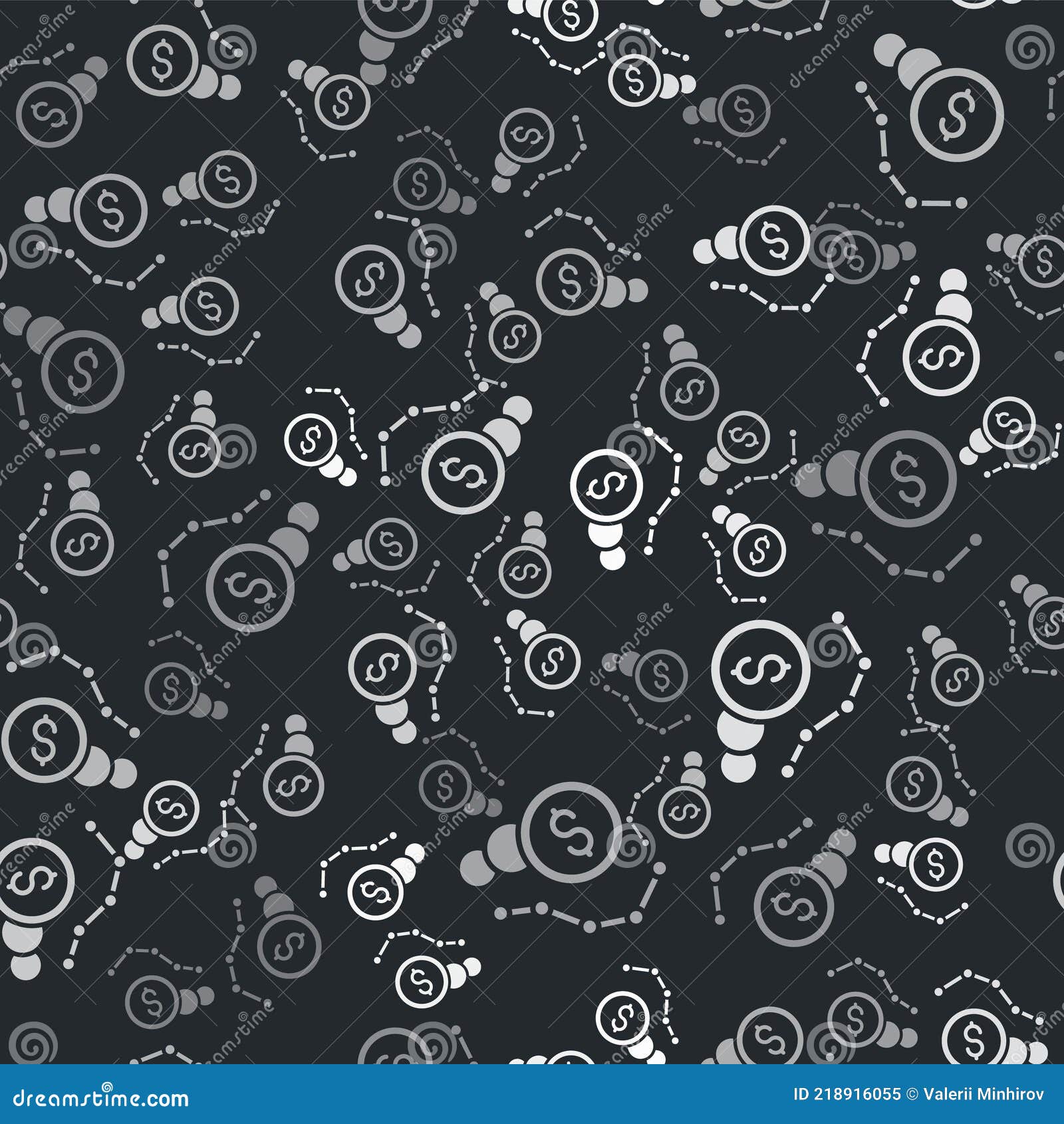 Grey Dollar Rate Decrease Icon Isolated Seamless Pattern on Black Background. Cost Reduction ...
