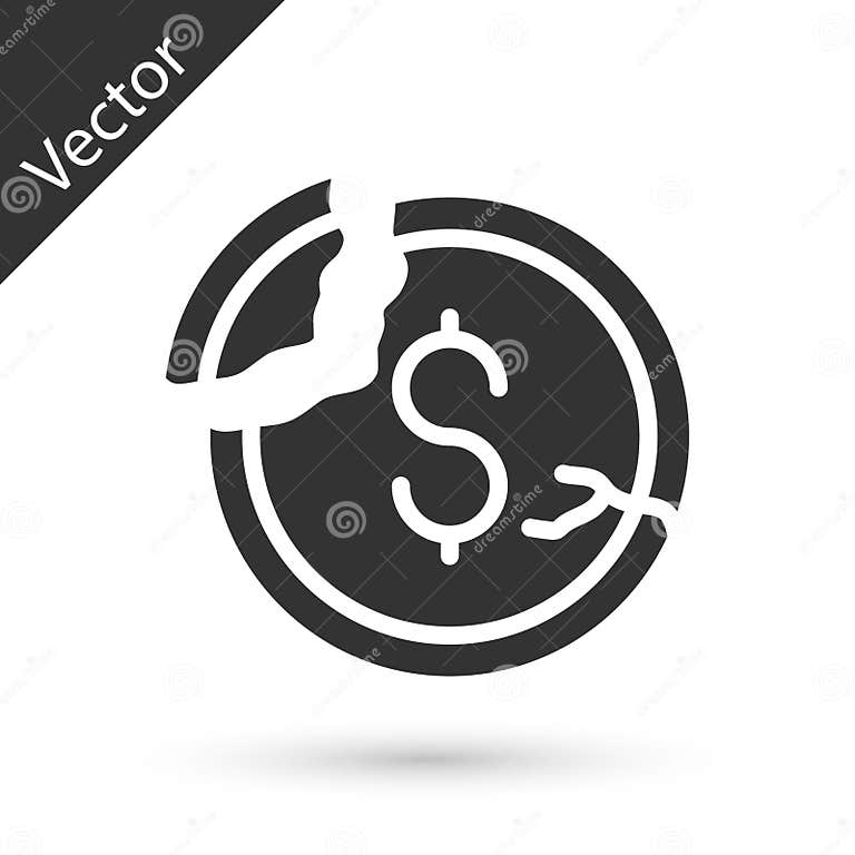 Grey Dollar Rate Decrease Icon Isolated on White Background. Cost Reduction. Money Symbol with ...