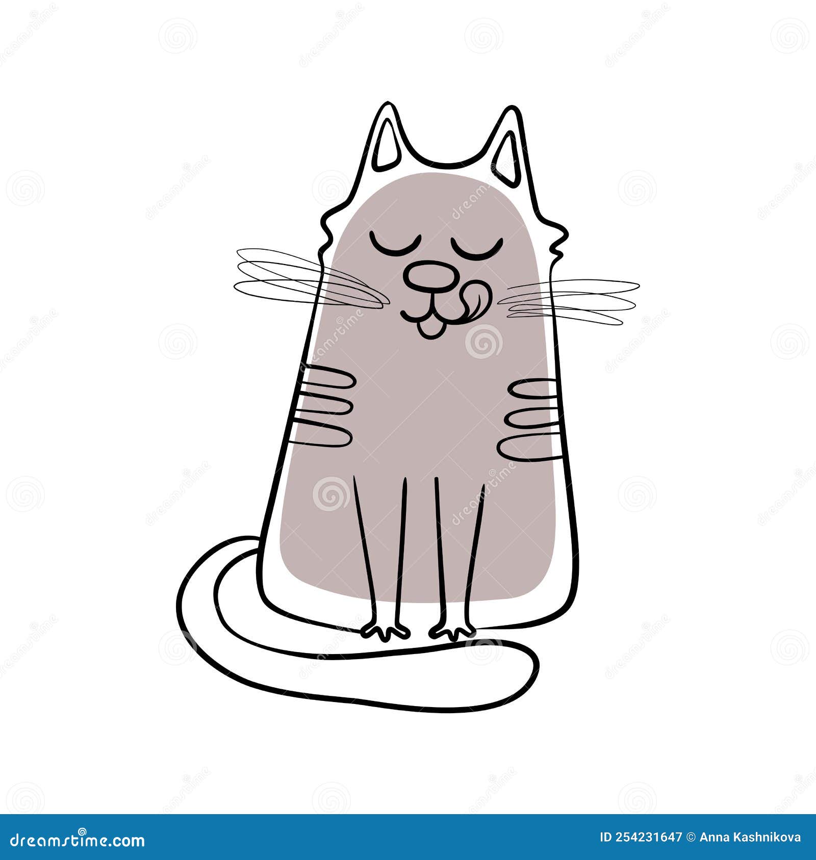Grey Doodle Cat Isolated on a White Background Stock Vector ...