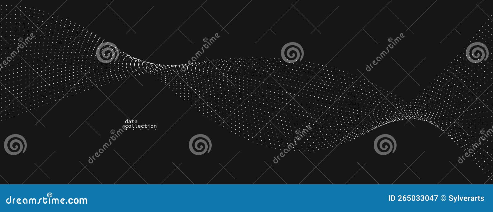 Grey Dots in Motion Vector Abstract Background Over Black, Particles Array Wavy Flow, Curve ...