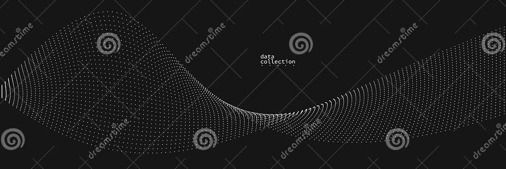 Grey Dots in Motion Vector Abstract Background Over Black, Particles Array Wavy Flow, Curve ...