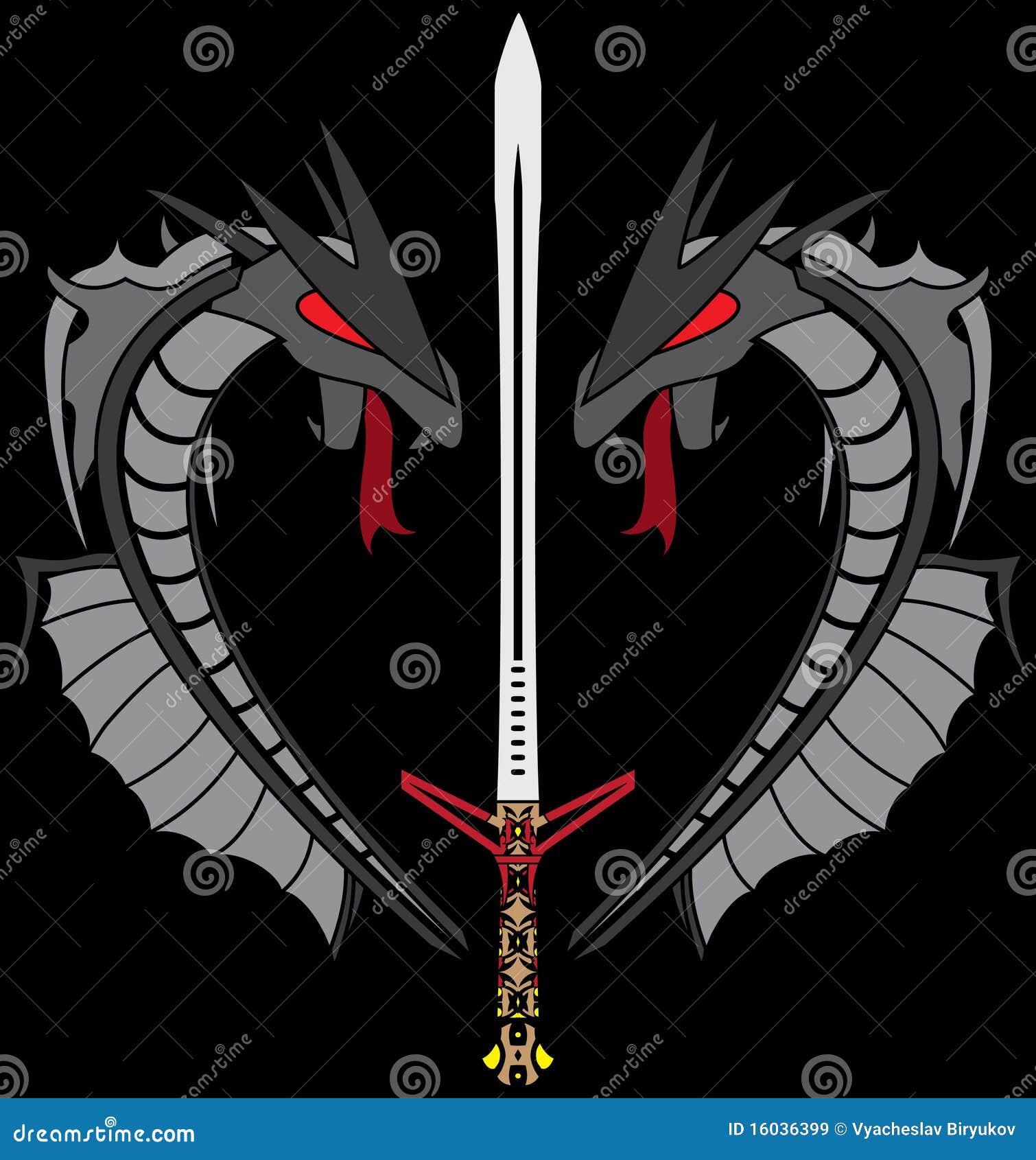 Grey dragons and sword stock vector. Illustration of ancient - 16036399