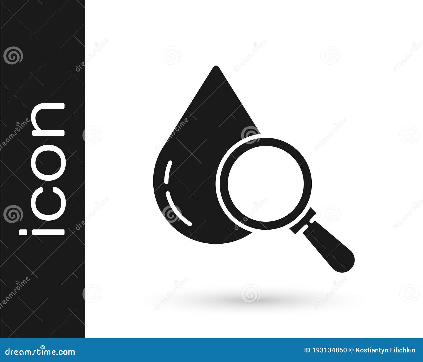 Grey Drop and Magnifying Glass Icon Isolated on White Background ...