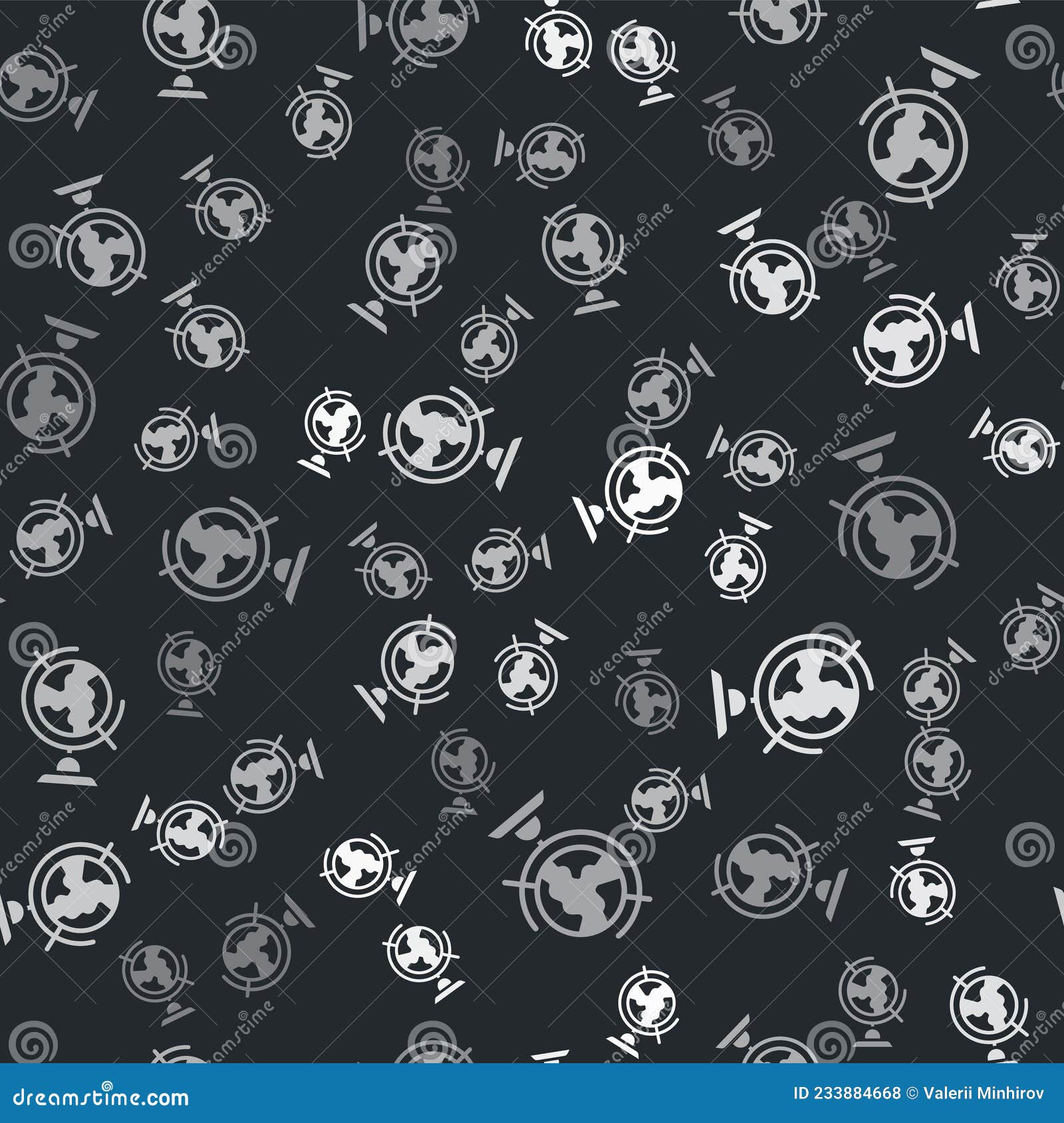 Grey Earth Globe Icon Isolated Seamless Pattern on Black Background ...