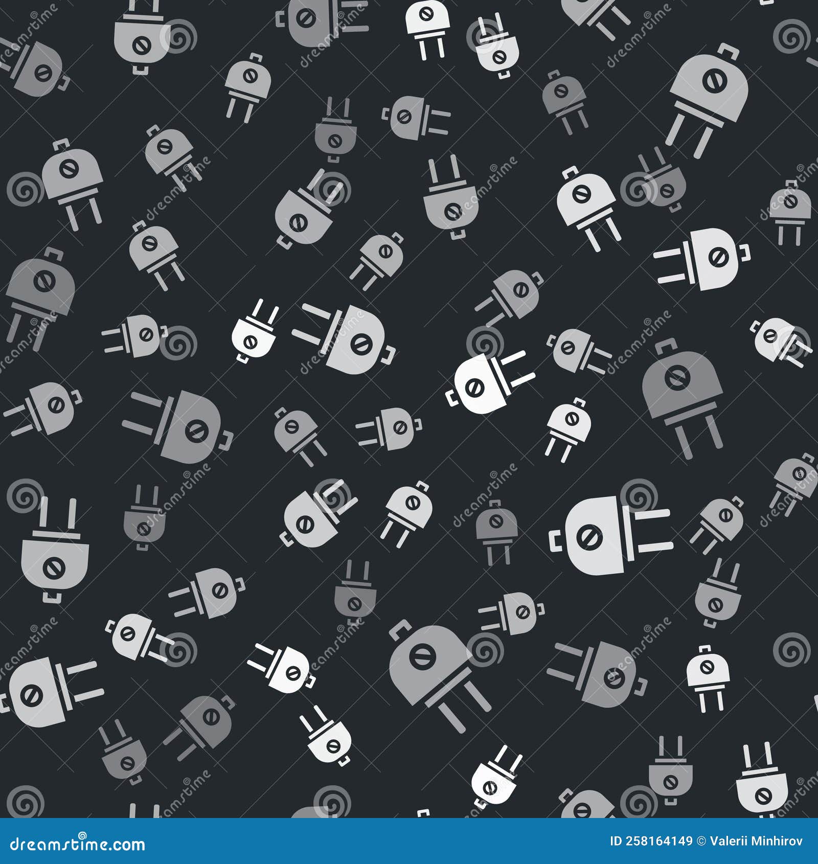 Grey Electric Plug Icon Isolated Seamless Pattern on Black Background ...