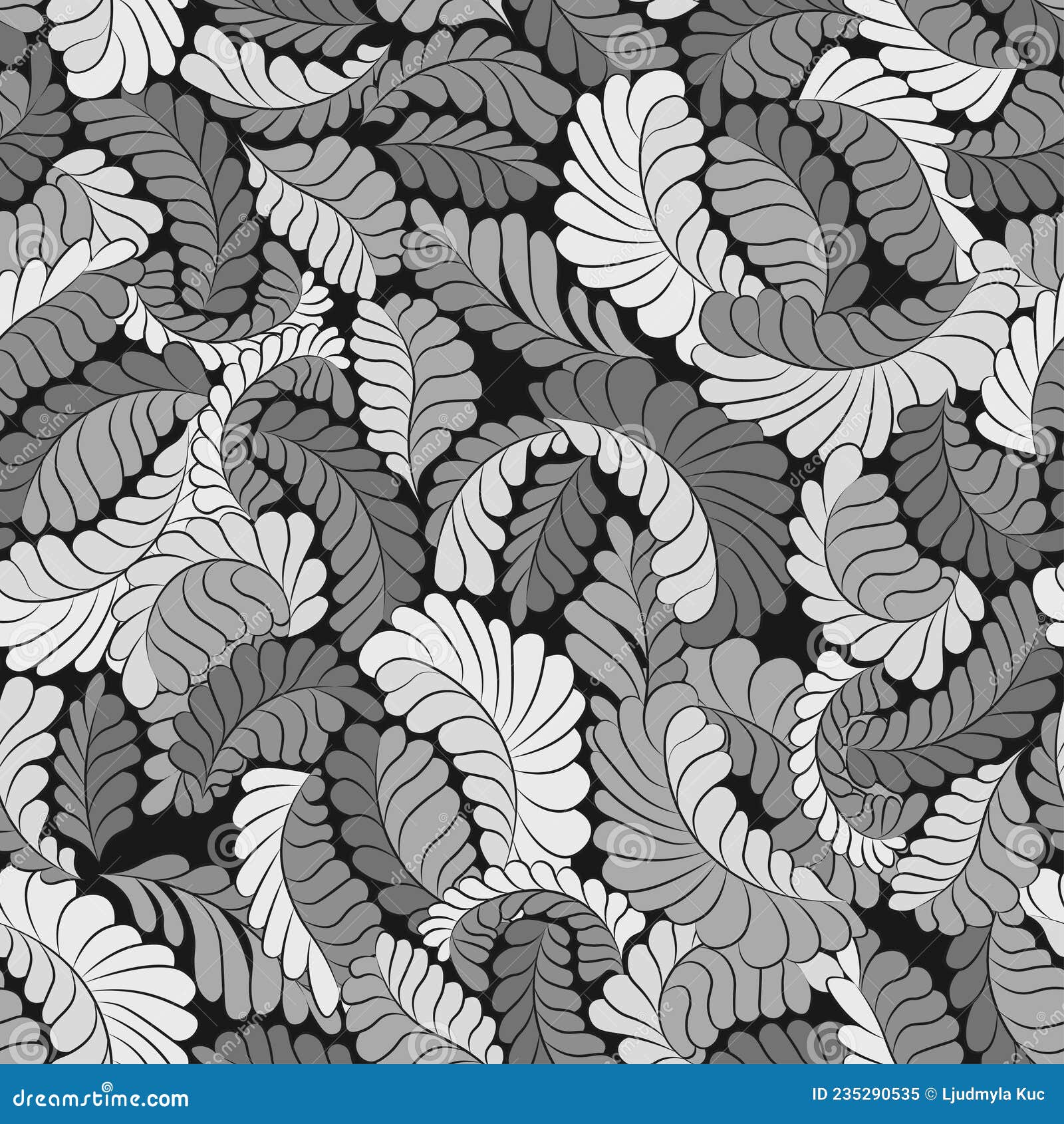 Grey Exotic Leaves Seamless Pattern Stock Vector - Illustration of ...