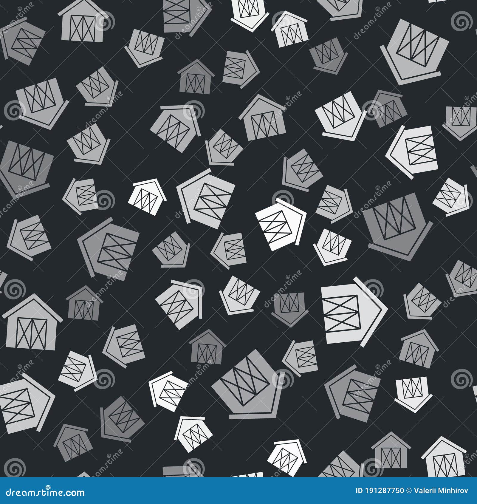 Grey Farm House Icon Isolated Seamless Pattern on Black Background ...