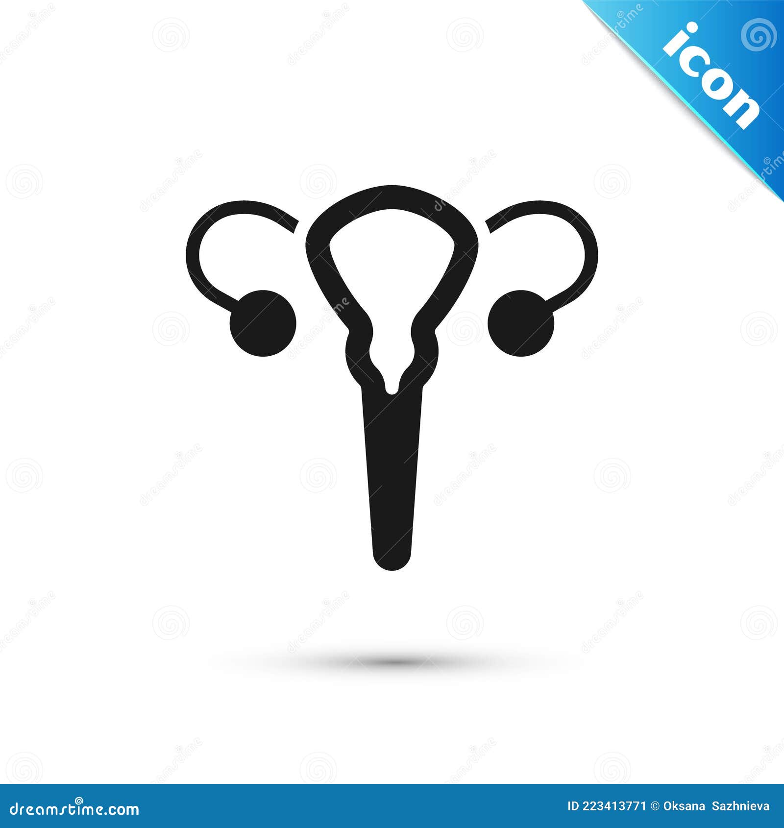 Grey Female Reproductive System Icon Isolated On White Background