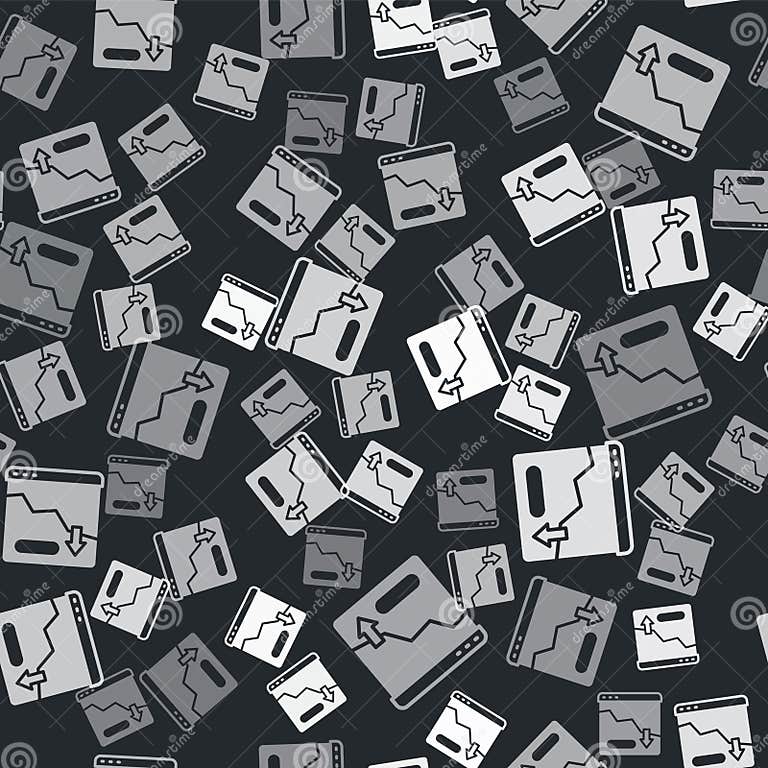 Grey Financial Growth Decrease Icon Isolated Seamless Pattern on Black Background. Increasing ...