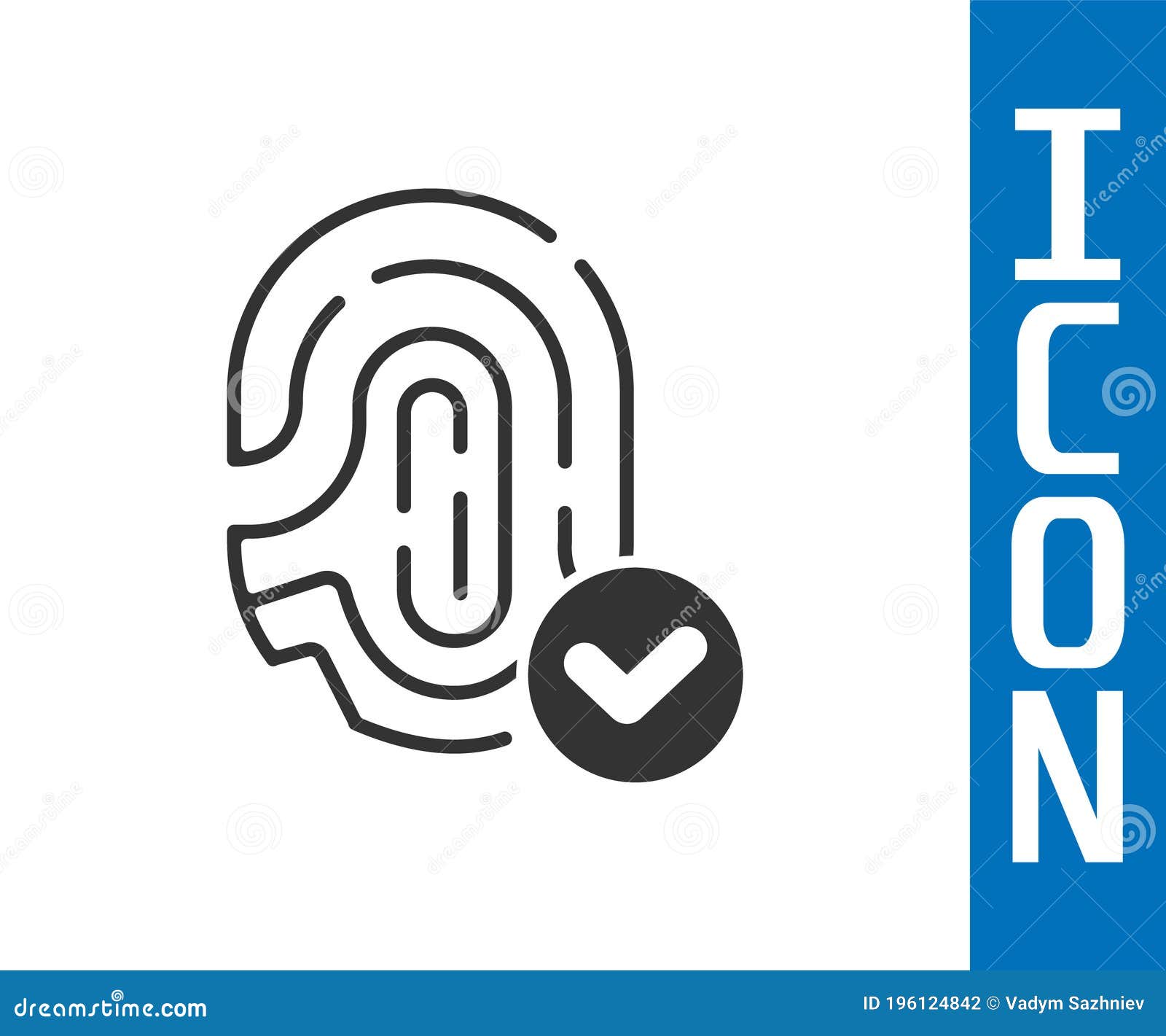 Grey Fingerprint with Check Mark Icon Isolated on White Background. ID ...
