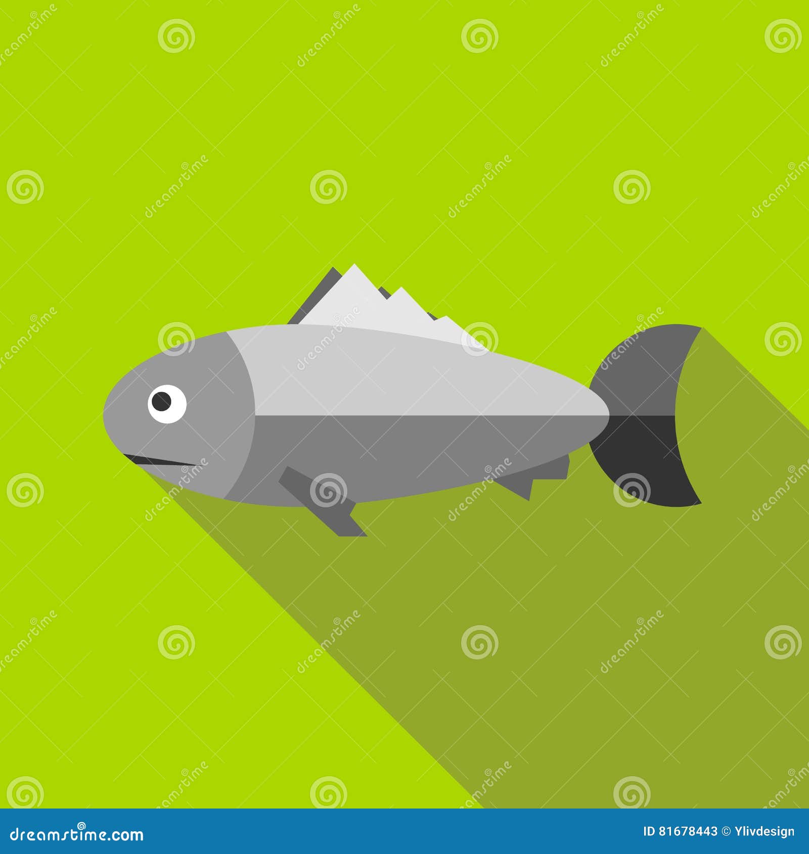 Grey fish icon, flat style stock vector. Illustration of jumping - 81678443