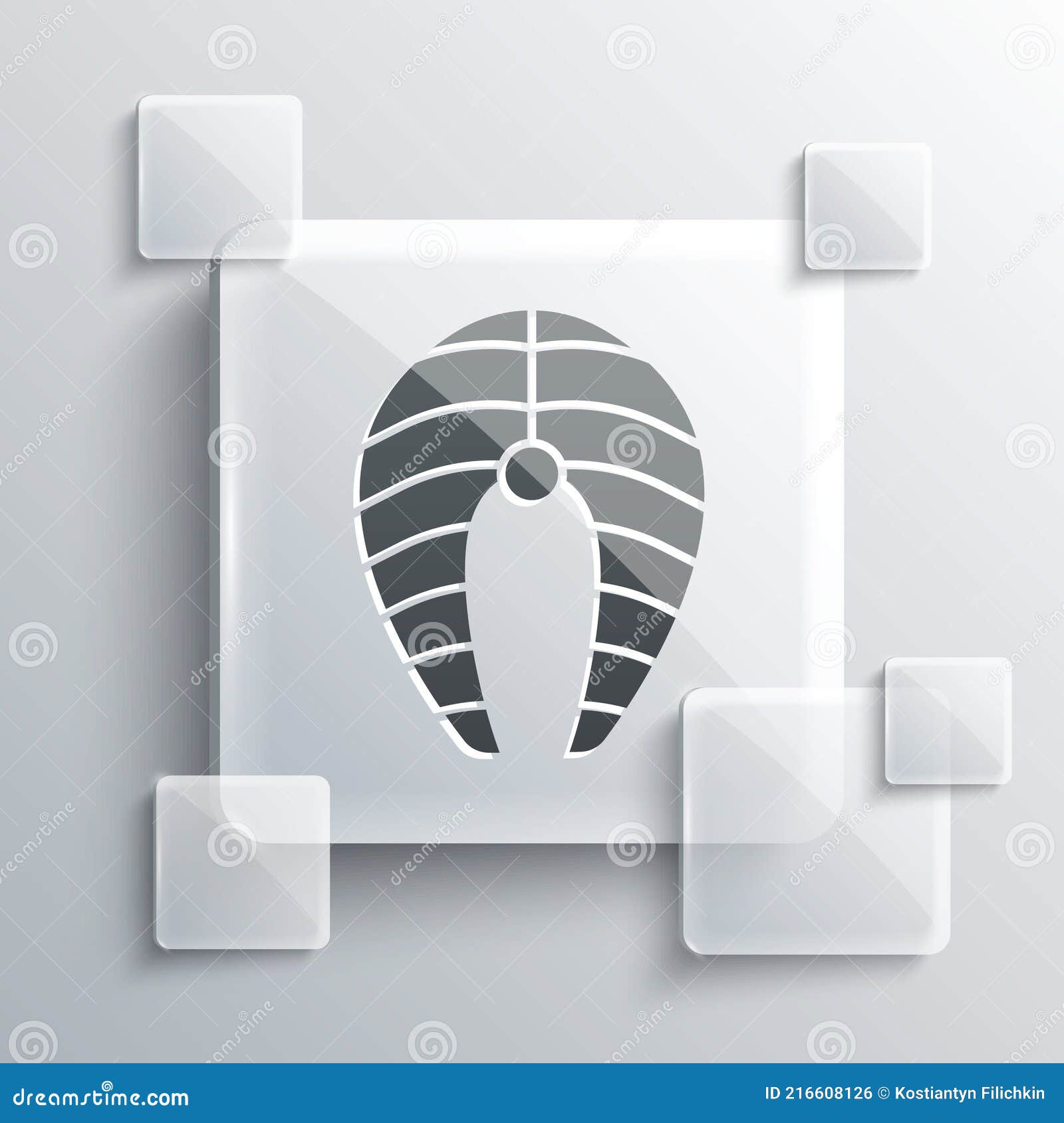 Grey Fish Steak Icon Isolated on Grey Background. Square Glass Panels ...