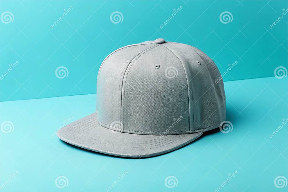 Grey Flat-Brim Cap on Sky Blue Background Stock Illustration - Illustration of design, flatbrim ...