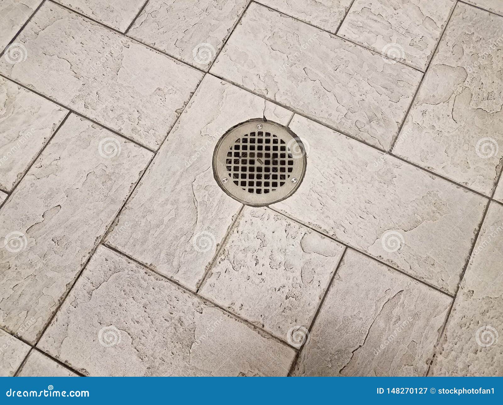 Grey Floor Tiles with Metal Drain on Ground Stock Image - Image of ...