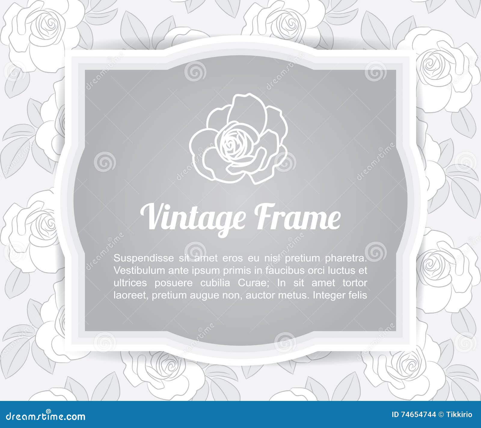 Grey Flower Card Template Label on Gray Rose Shape Pattern Background ...