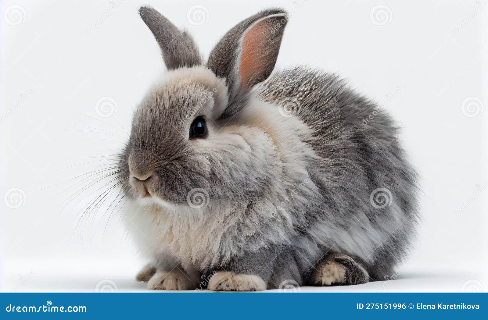Grey Fluffy Rabbit on a White Background, Happy Easter, Generative AI ...