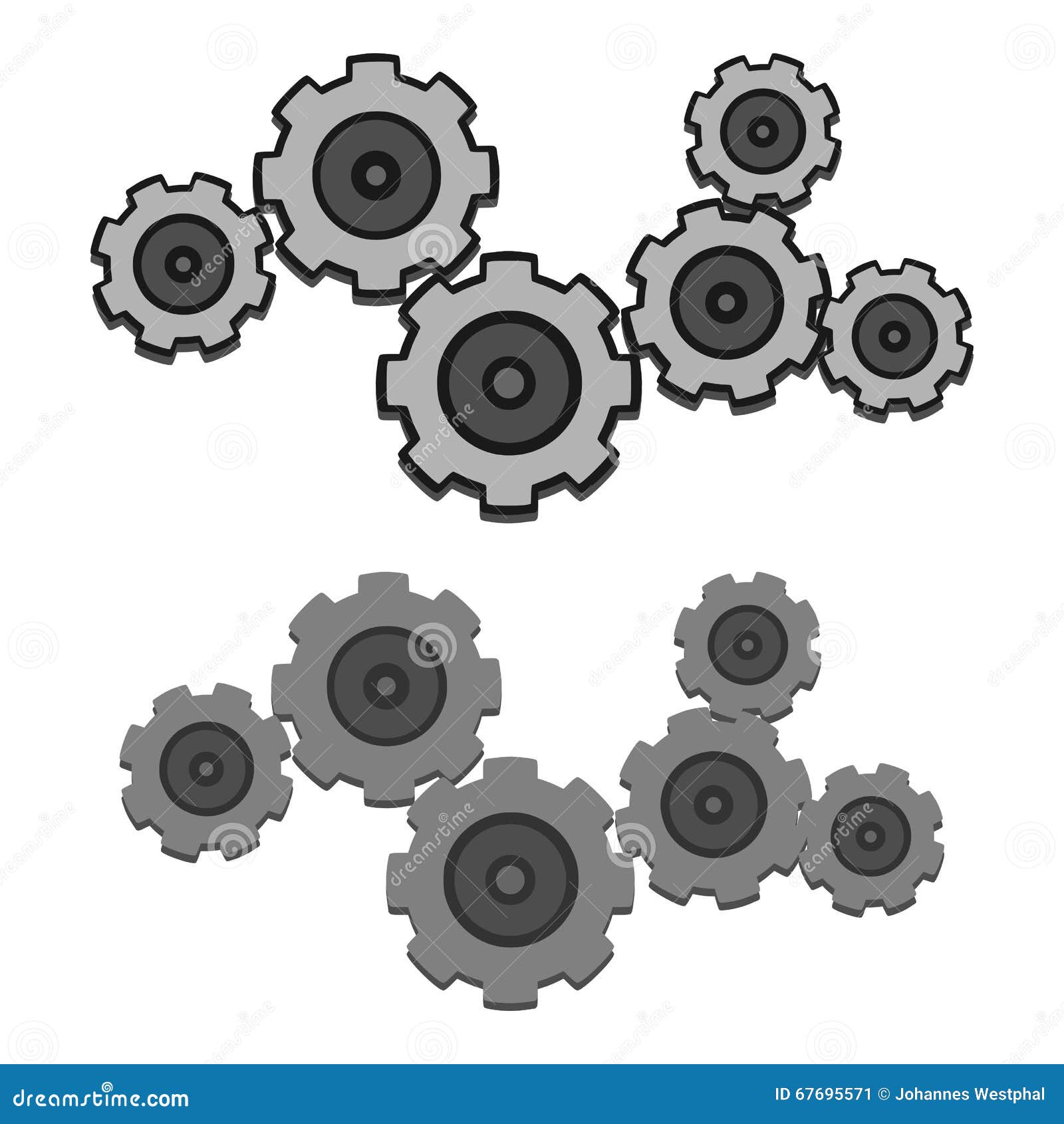 Grey Gears Set with and without Outline in Two Versions Stock Vector ...