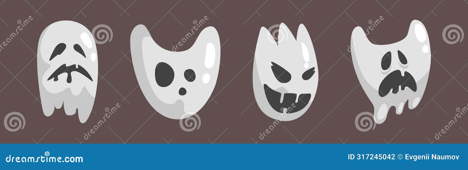 Grey Ghost Character with Scary Face Grimace Vector Set Stock Vector ...