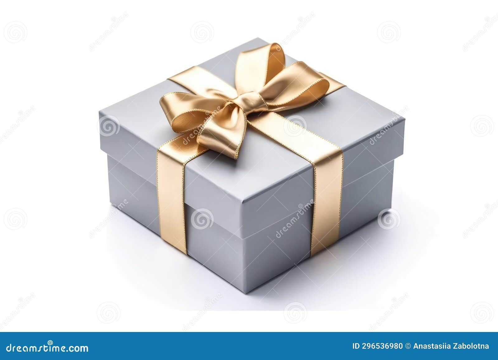 Grey Gift Box with Gold Ribbon on White Background. Generative AI Stock ...