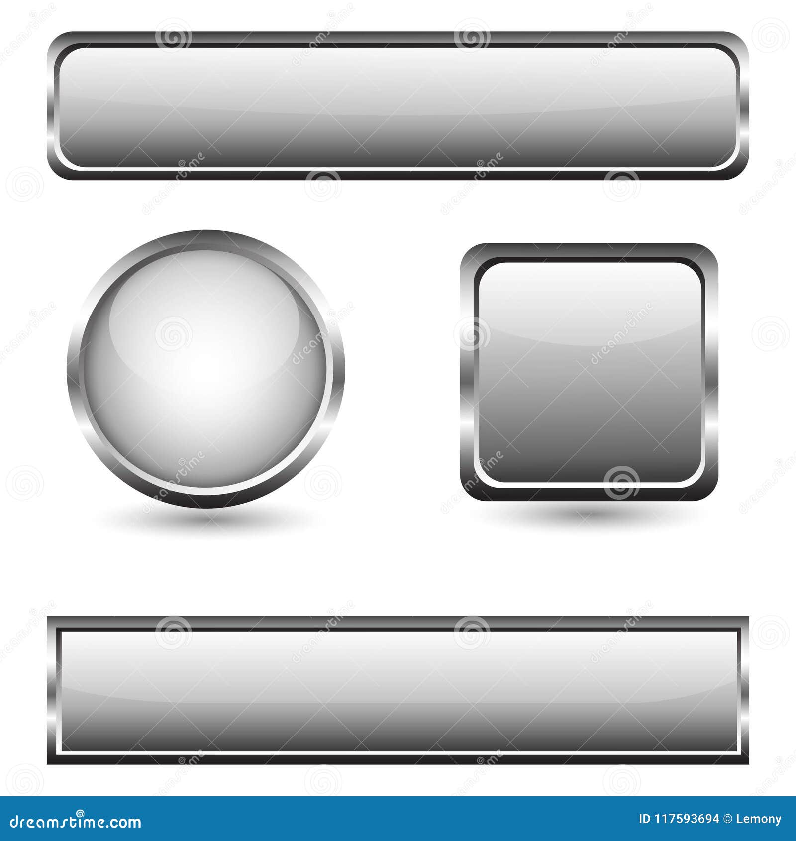 Grey Glass Buttons with Chrome Frame Stock Vector - Illustration of ...