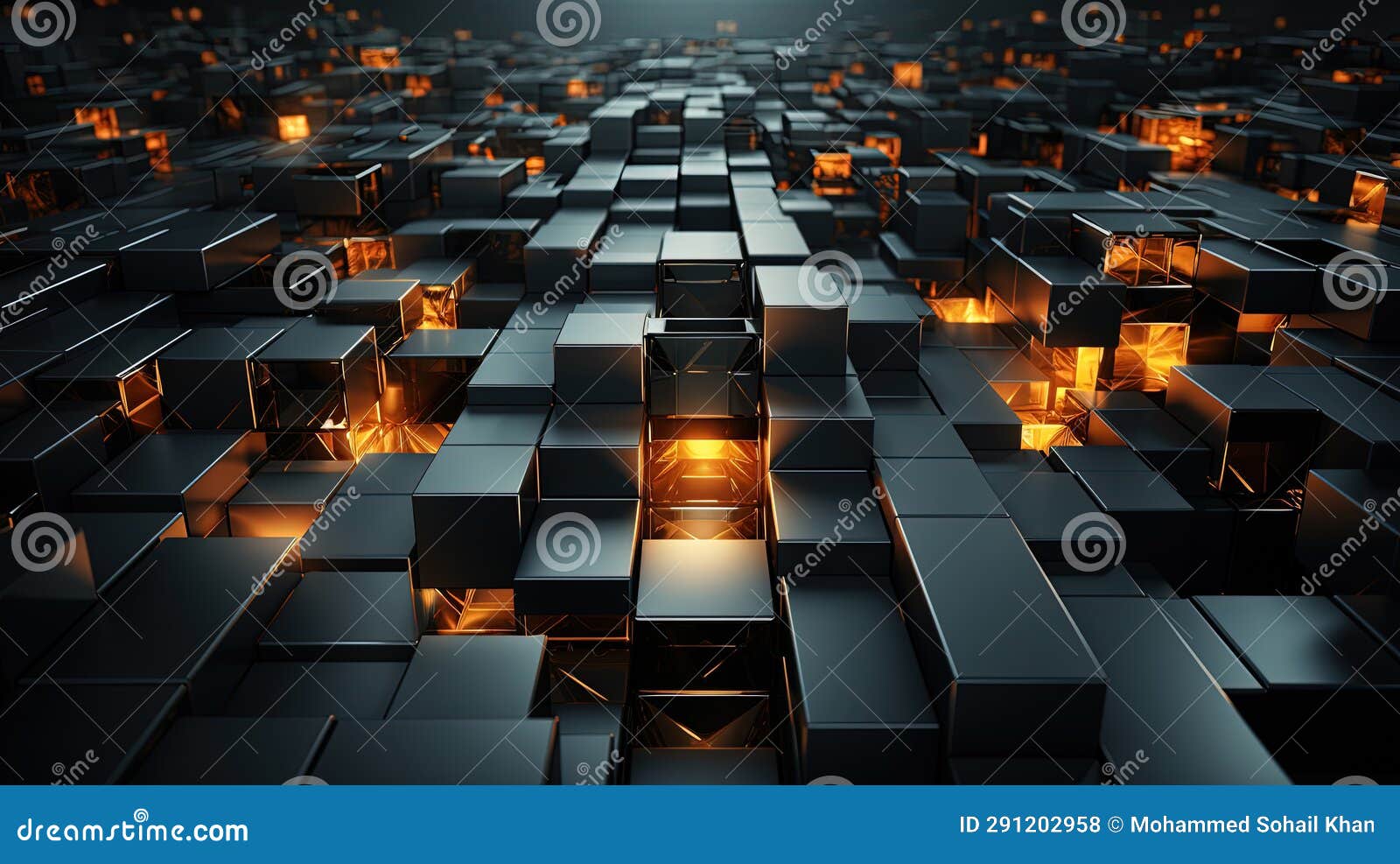 Grey and Gold 3d Random Blocks Pattern Geometric Shapes Contemporary ...