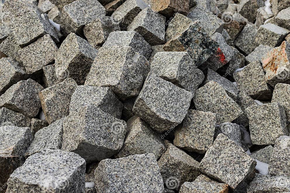 Grey Granite Bricks Piled for Road Construction Stock Image - Image of ...