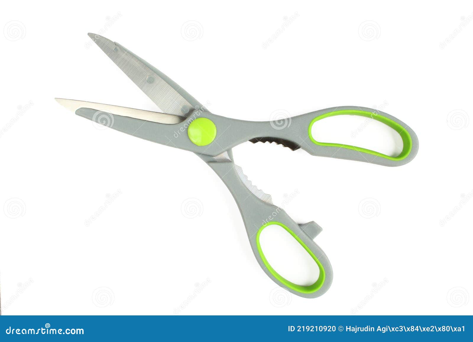Grey and Green Kitchen Scissors Isolated on White Background. for Meat ...