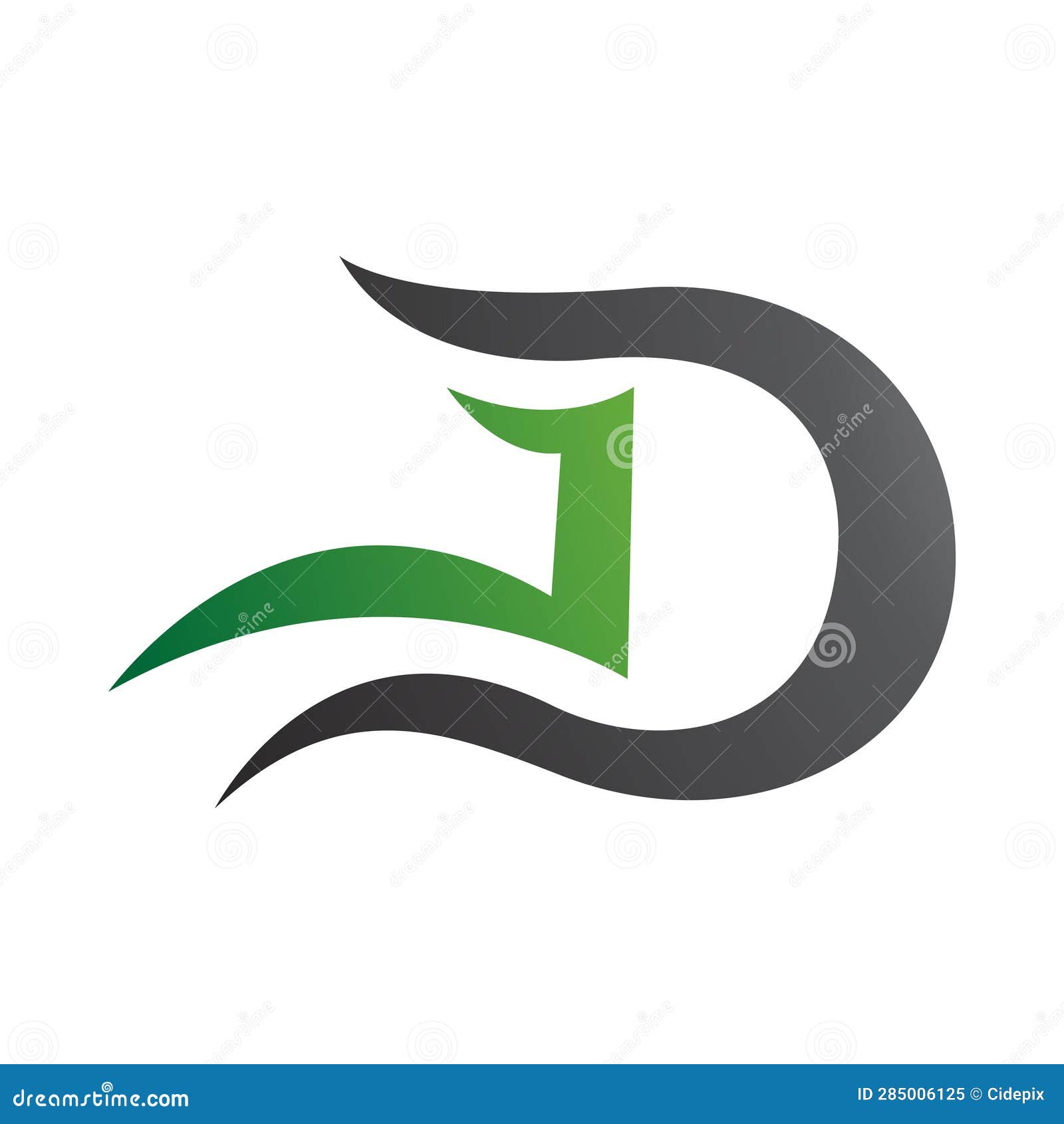 Grey and Green Letter D Icon with Wavy Curves Stock Vector ...