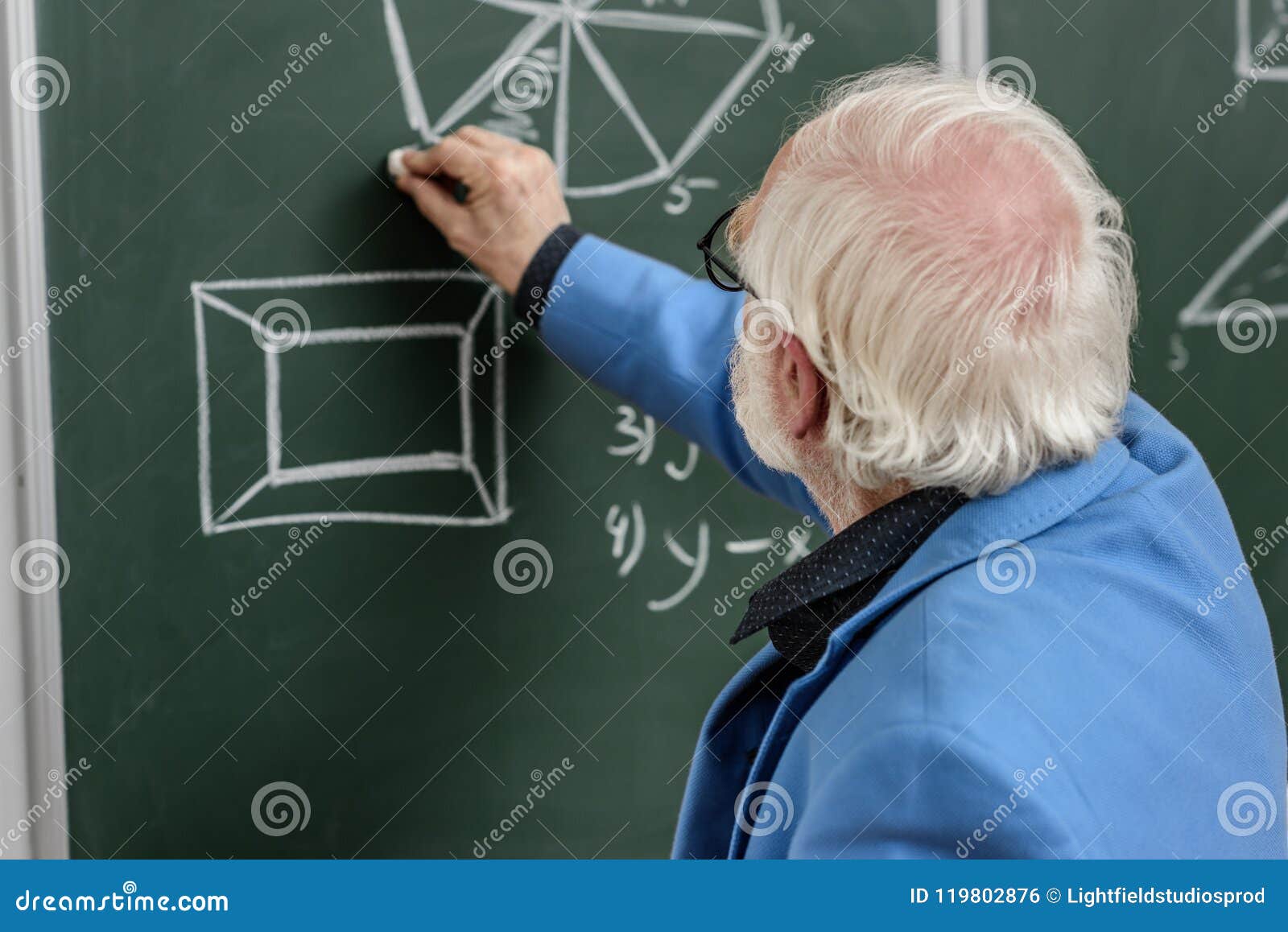 Grey Hair Professor Drawing with Piece of Chalk Stock Photo - Image of ...