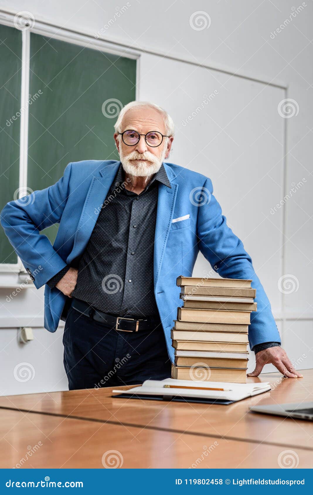 Grey Hair Professor Standing Near Stack Stock Photo - Image of ...