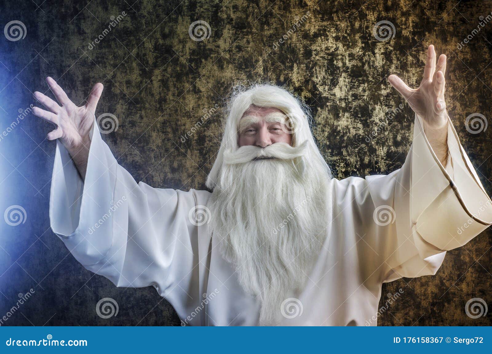A Grey-haired Bearded Severe Wizard in a White Cloak Stock Image ...