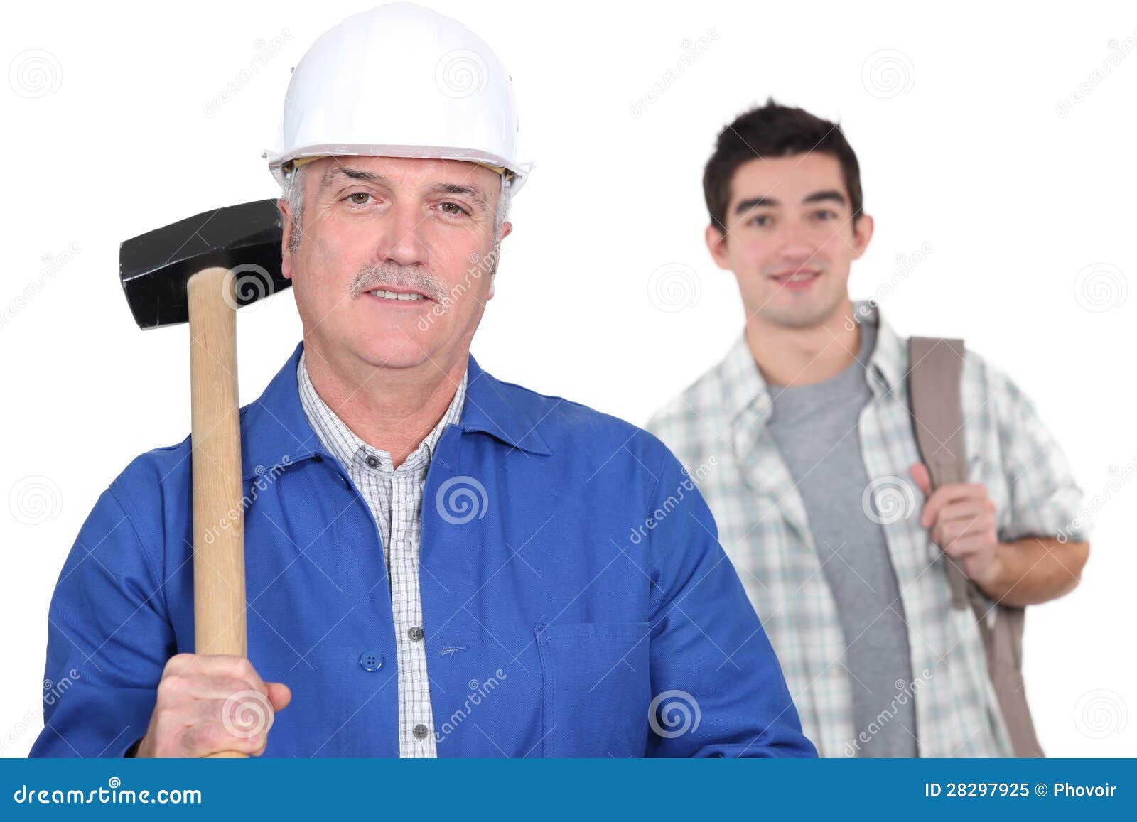 Grey-haired Builder with Apprentice Stock Image - Image of career ...