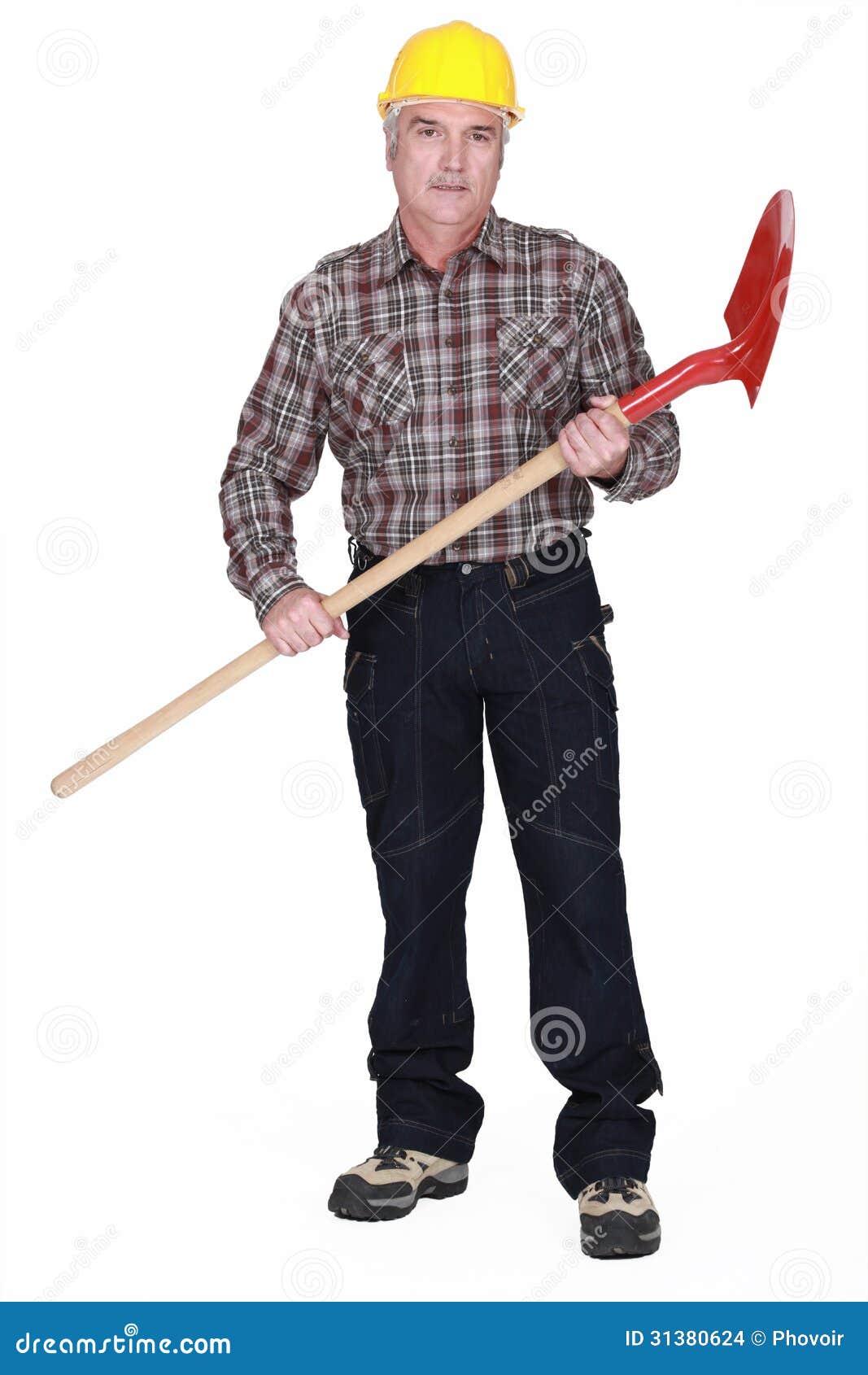 Grey-haired Man with Shovel Stock Photo - Image of isolated, contractor ...