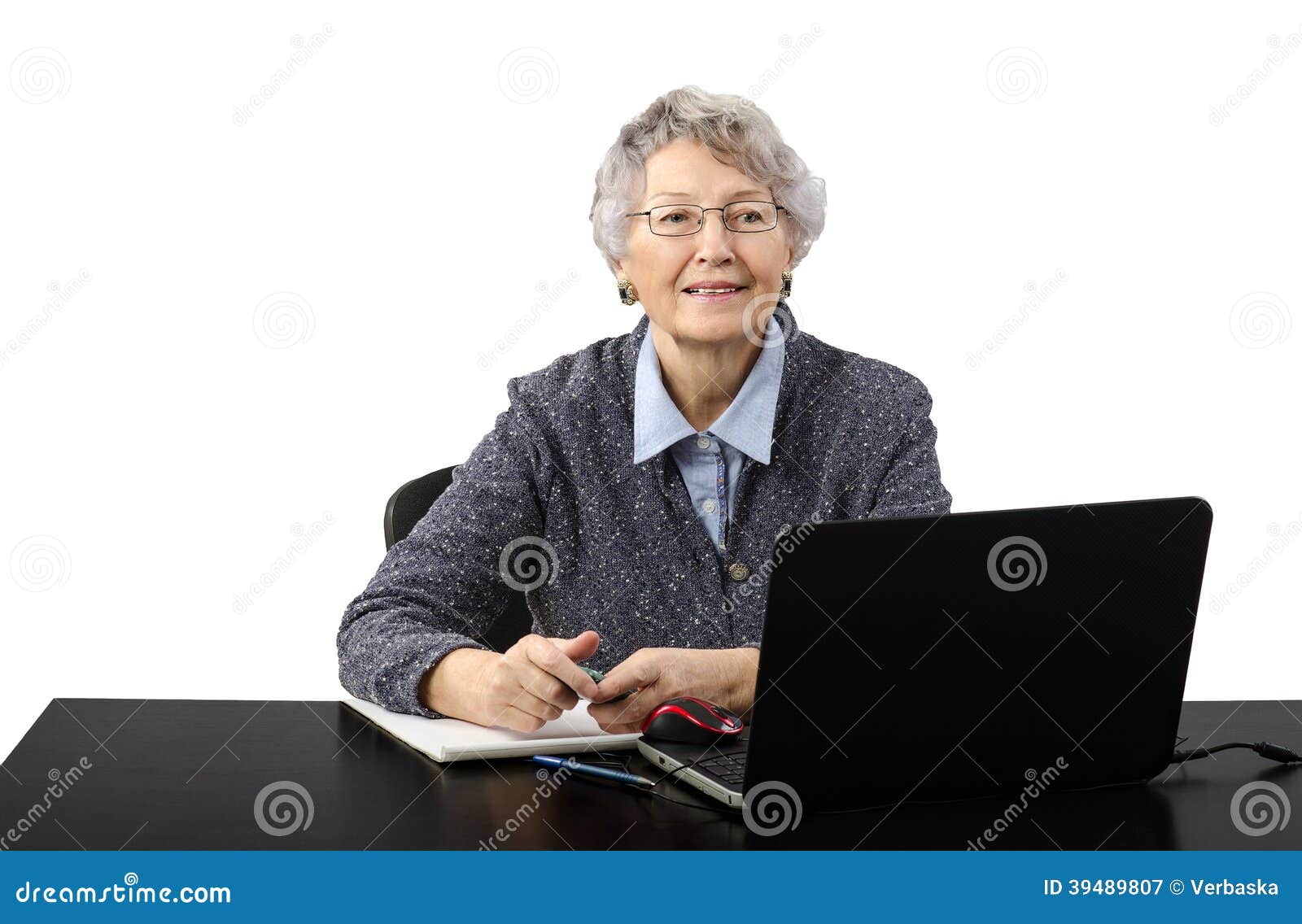 Grey Haired Old Lady in Telework Stock Image - Image of homeoffice ...
