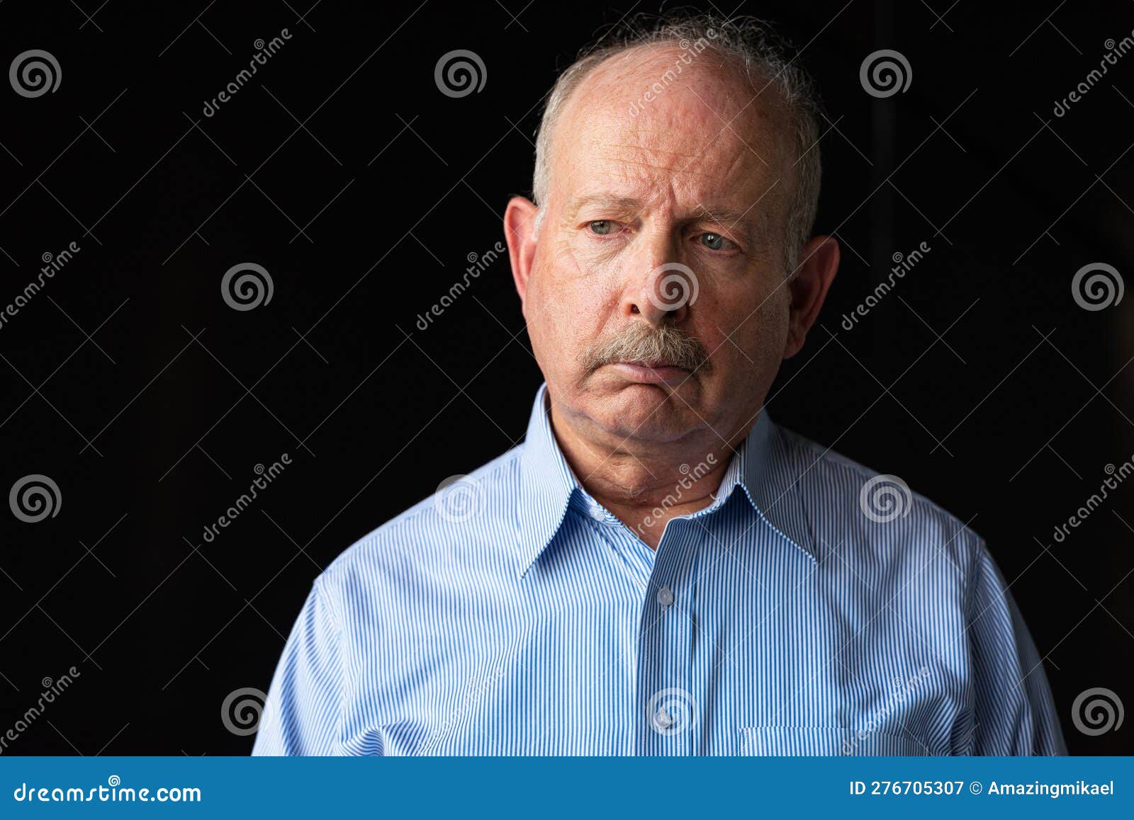 Grey Haired Senior Man With Mustache Looking Sad And Stressed Stock