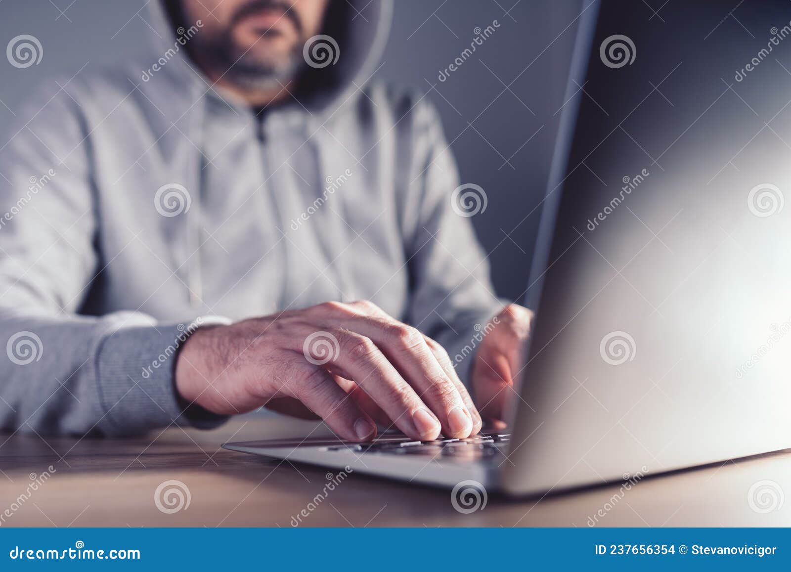 Grey Hat Hacker Concept, Man Working on Laptop To Discover Weaknesses ...