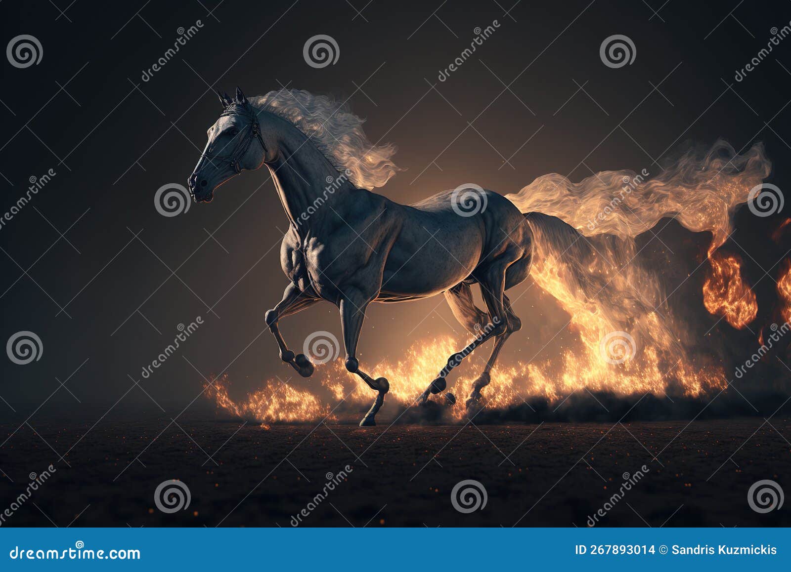 Grey Horse Running between Fire Flame. Generative AI Stock Illustration ...