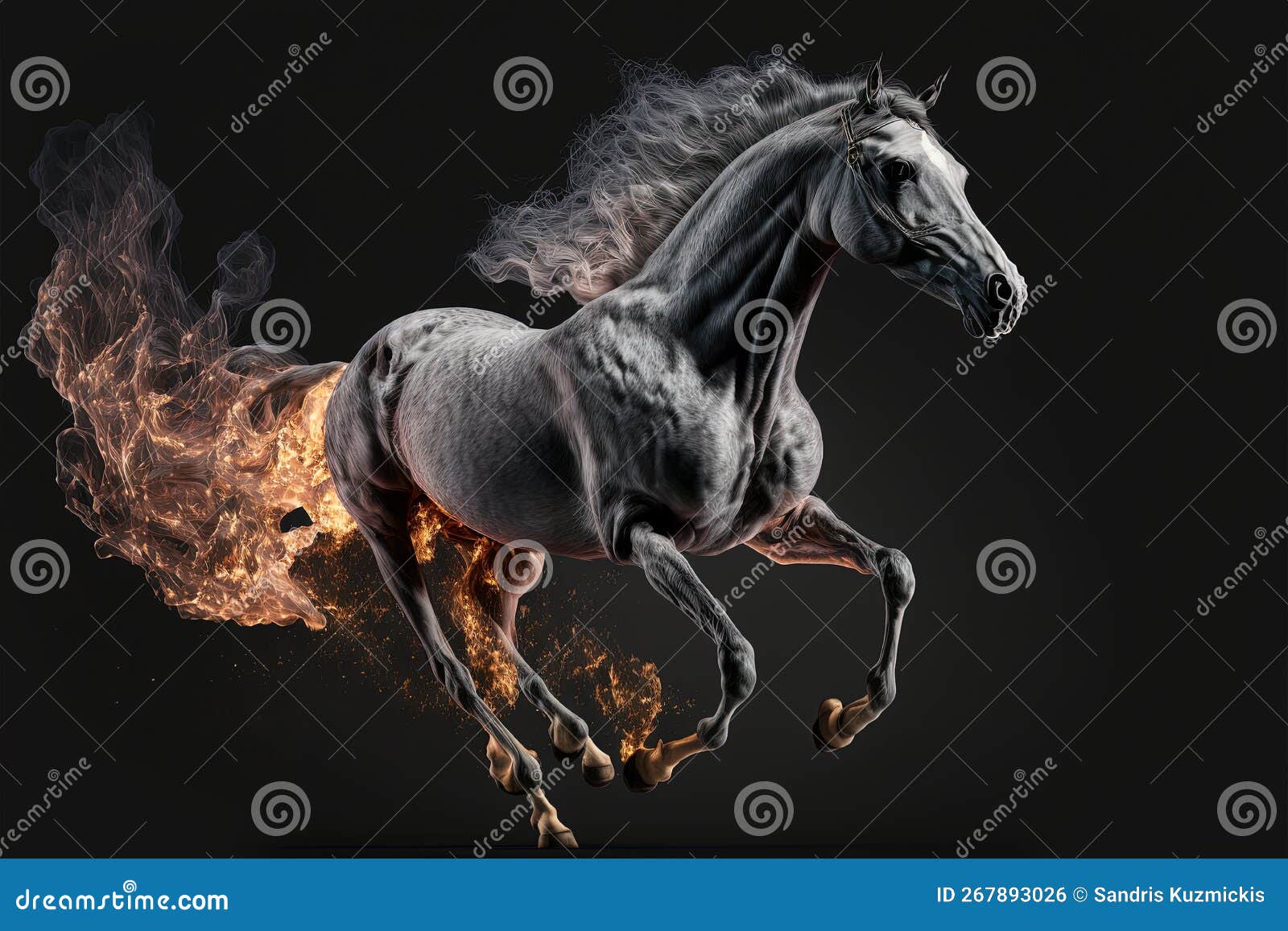 Grey Horse Running between Fire Flame. Generative AI Stock Illustration ...