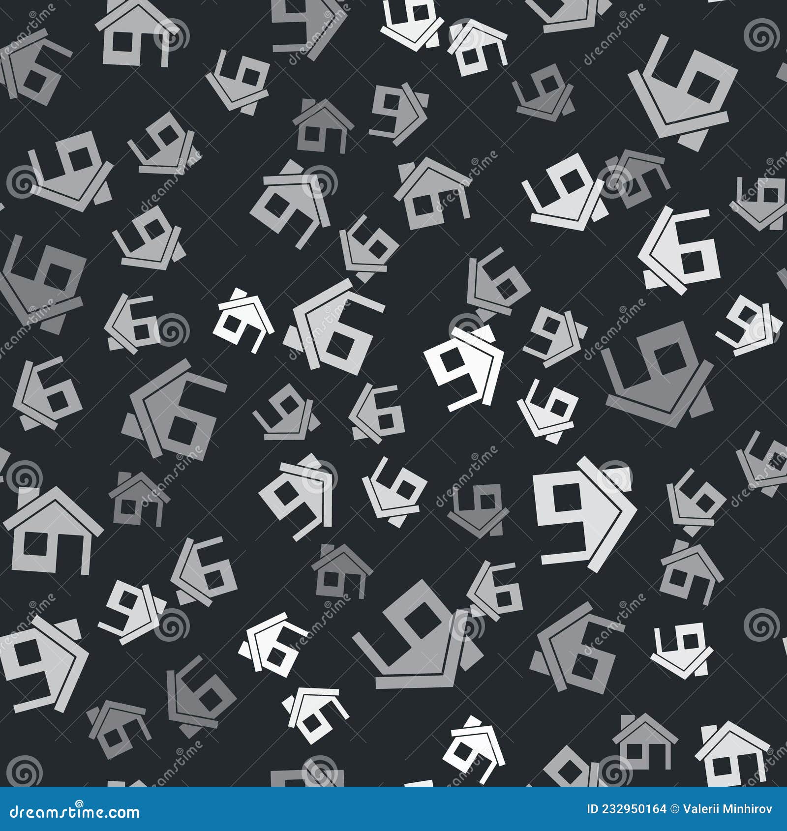 Grey House Icon Isolated Seamless Pattern on Black Background. Home ...