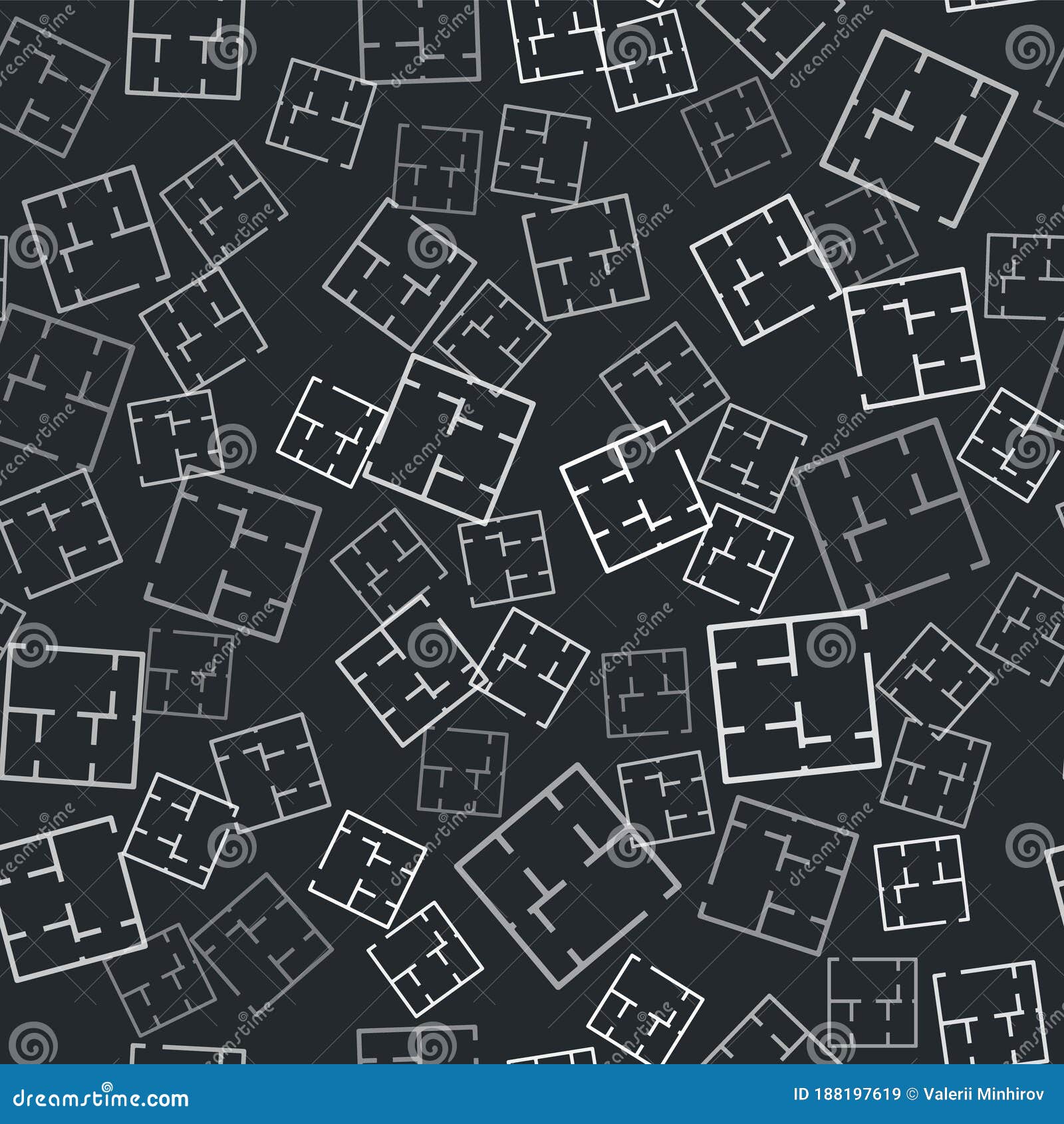Grey House Plan Icon Isolated Seamless Pattern on Black Background ...